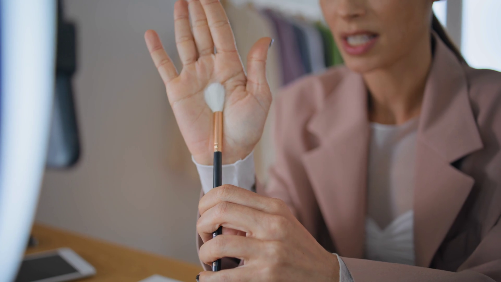 Blogger Hand Showing Brush Talking To Stock Footage SBV-347619871 ...