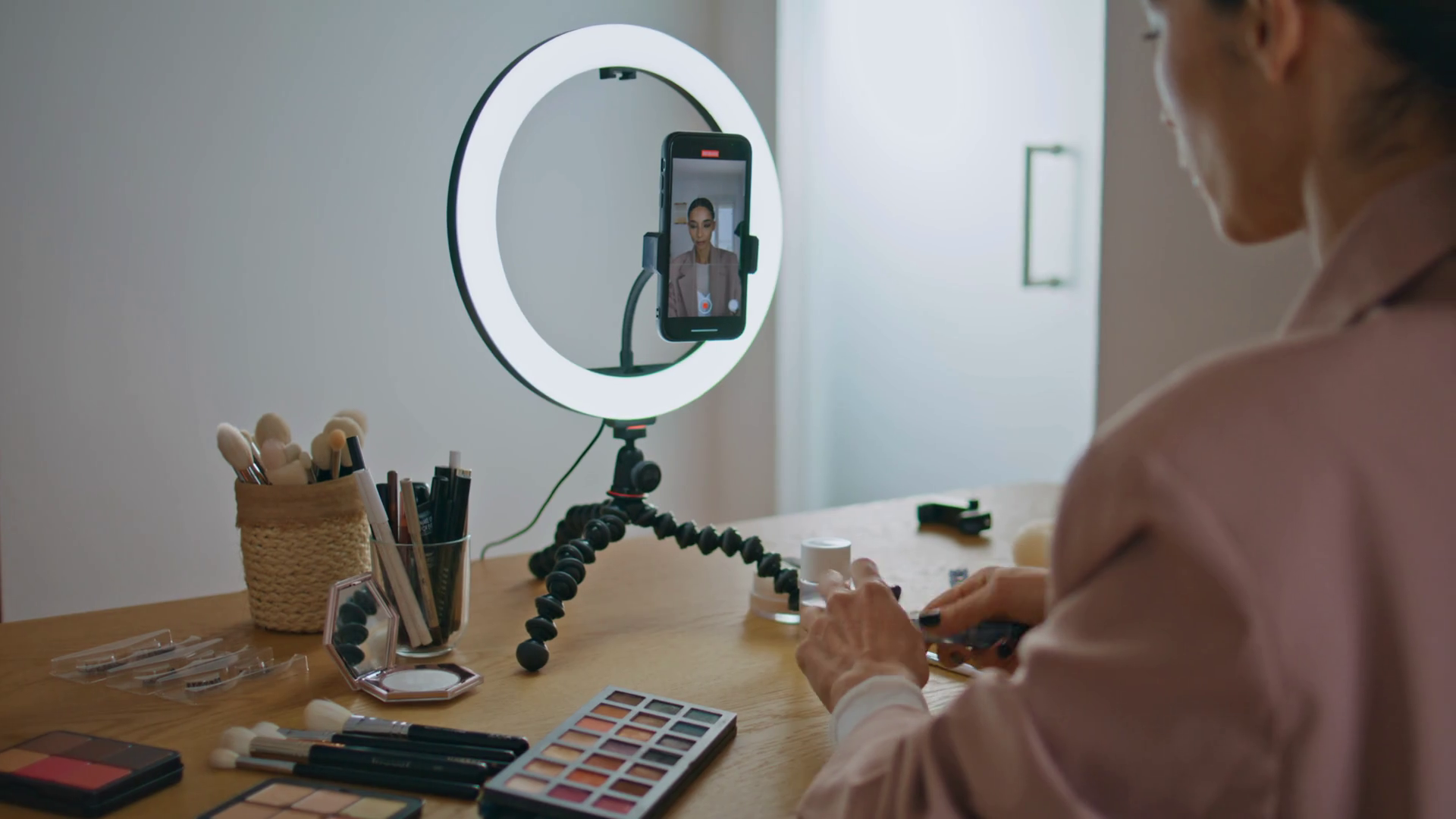 Closeup Influencer Adjusting Smartphone Stock Footage SBV-347620344 ...