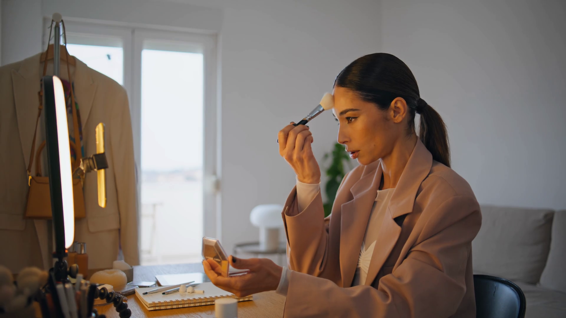 Lady Blogger Applying Visage To Cellphone Stock Footage SBV-347626102 ...