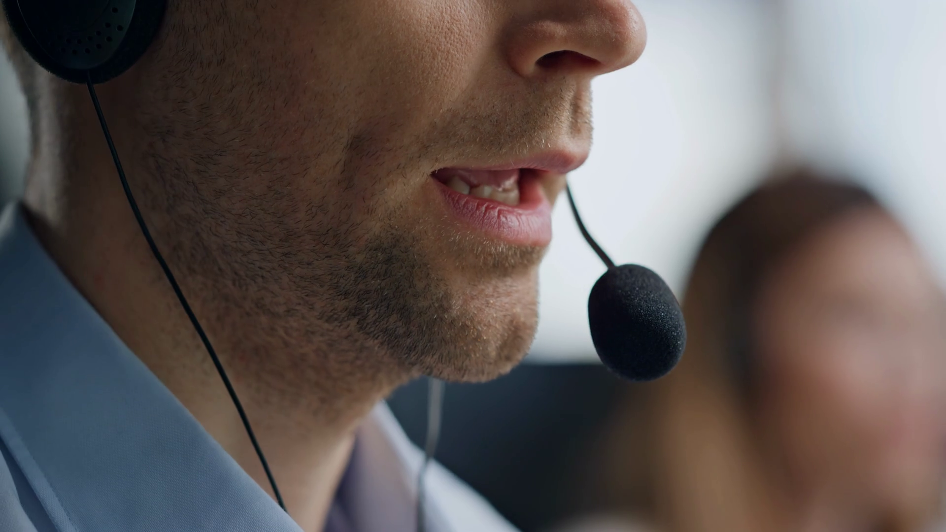 Operator Mouth Talking Microphone Closeup Stock Footage SBV-347700587 ...