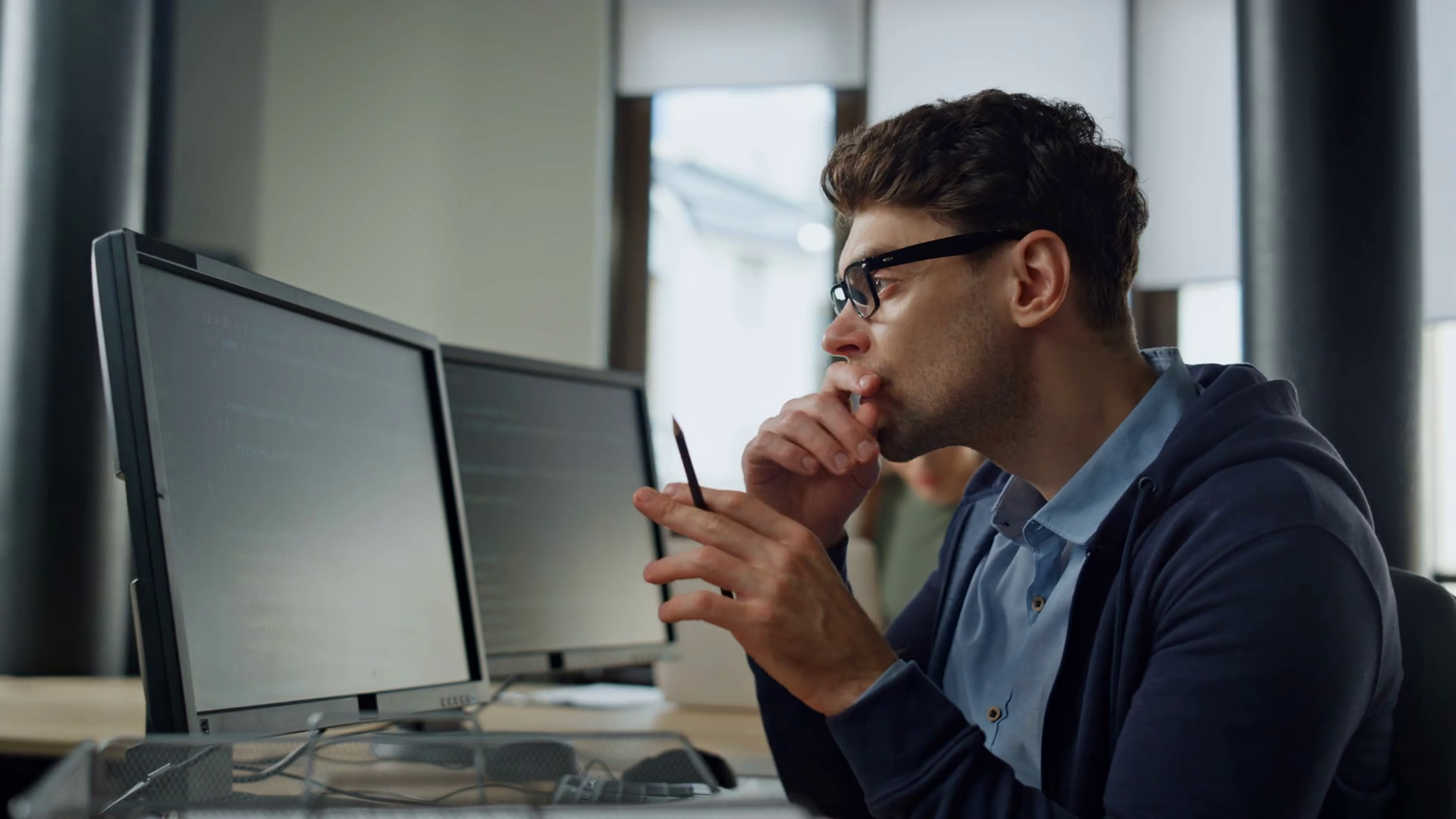 Focused Programmer Checking Code At Desk Guy Stock Footage SBV-347701048 - Storyblocks