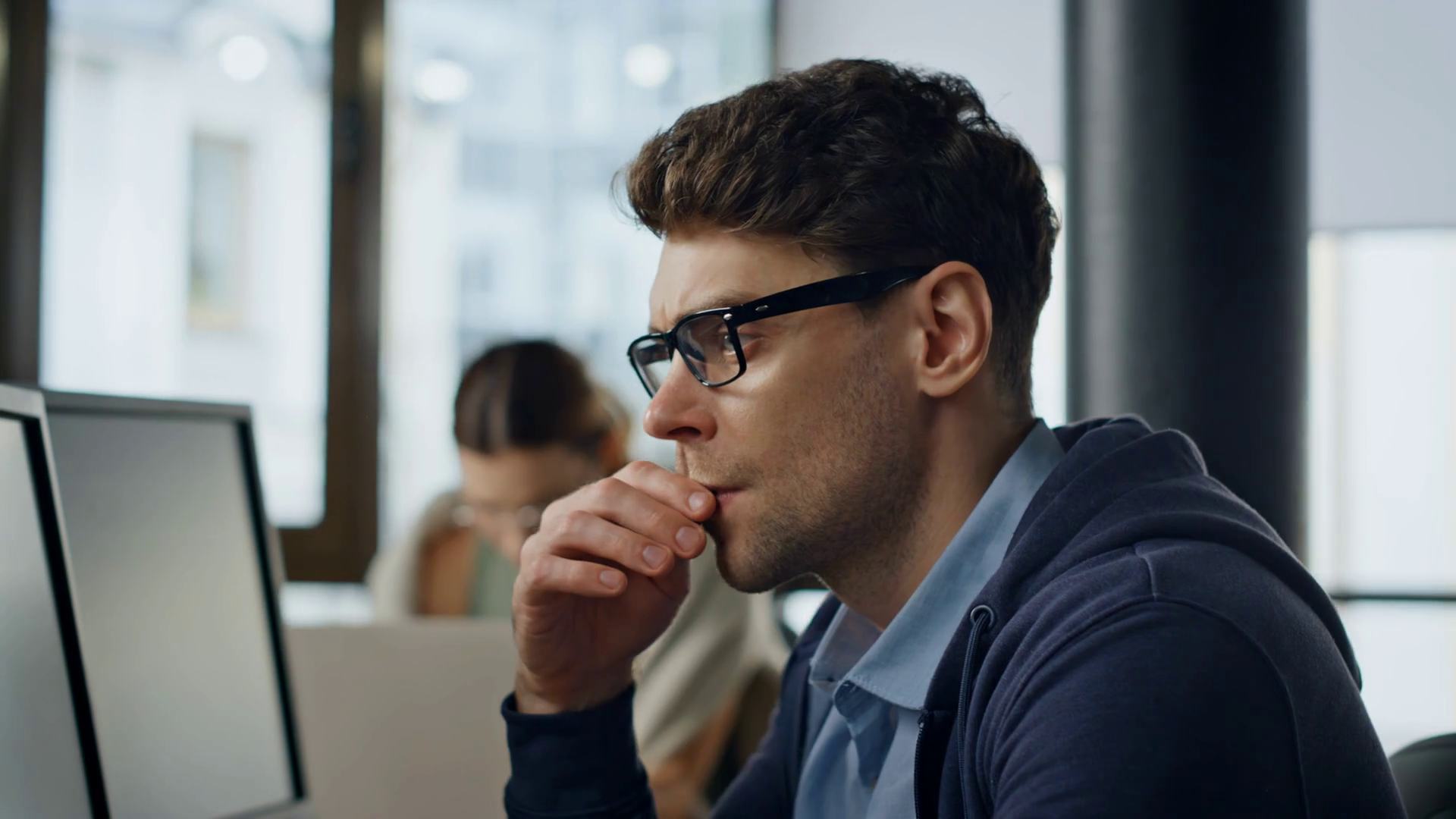 Overwhelmed Manager Working Computer Closeup Stock Footage SBV ...