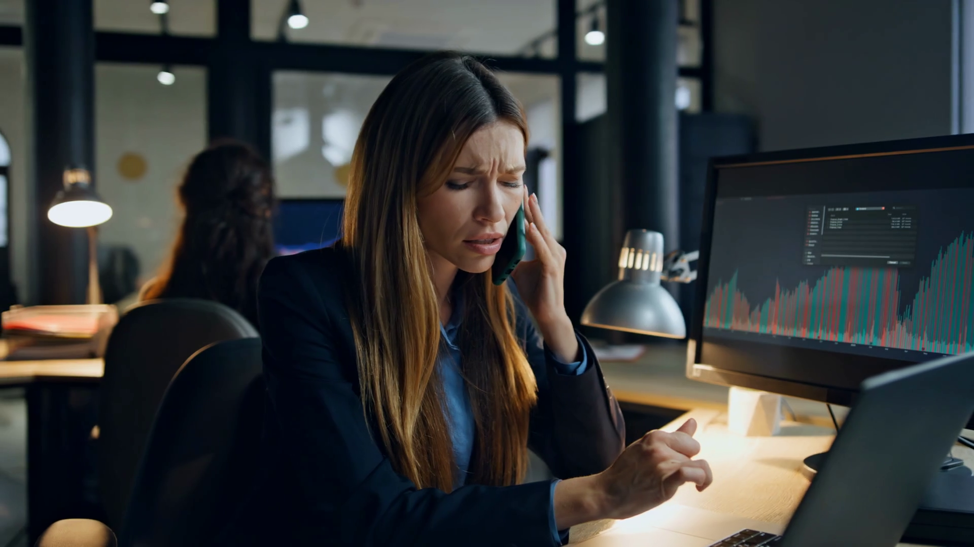 Stressed Employee End Call Working Late Stock Footage SBV-348667014 ...