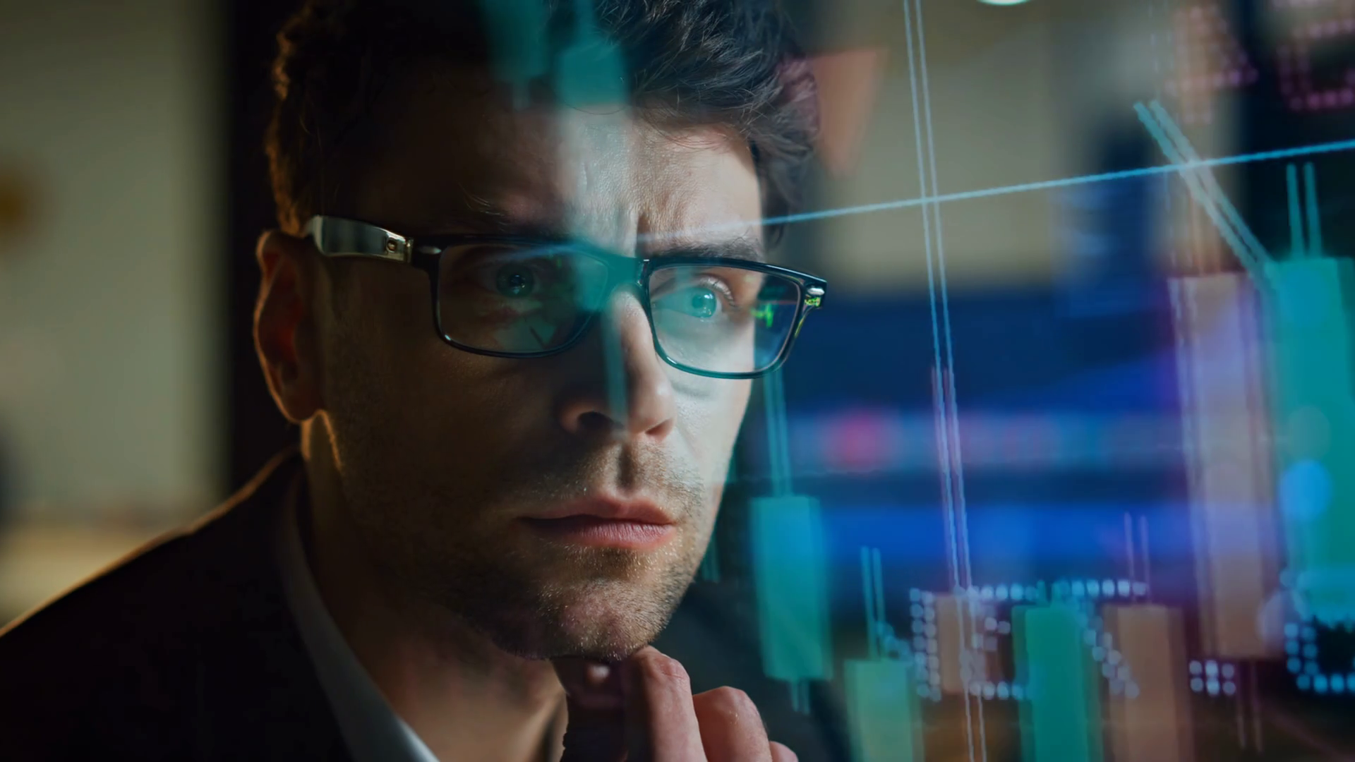 Closeup Man Analysing Holographic Statistics Stock Footage SBV ...