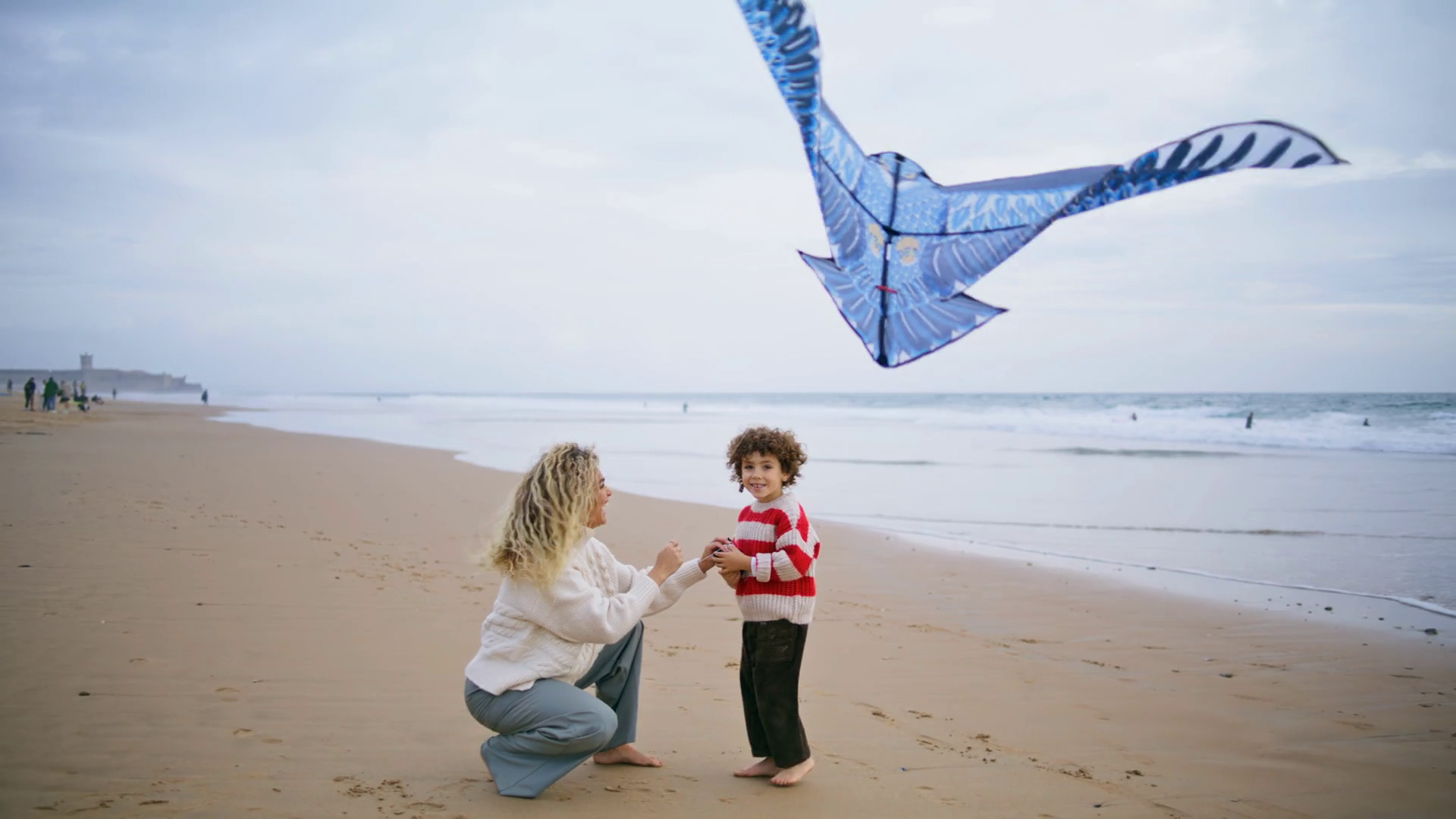 Child Parent Enjoying Kite Flying On Beach Stock Footage SBV-347692954 ...