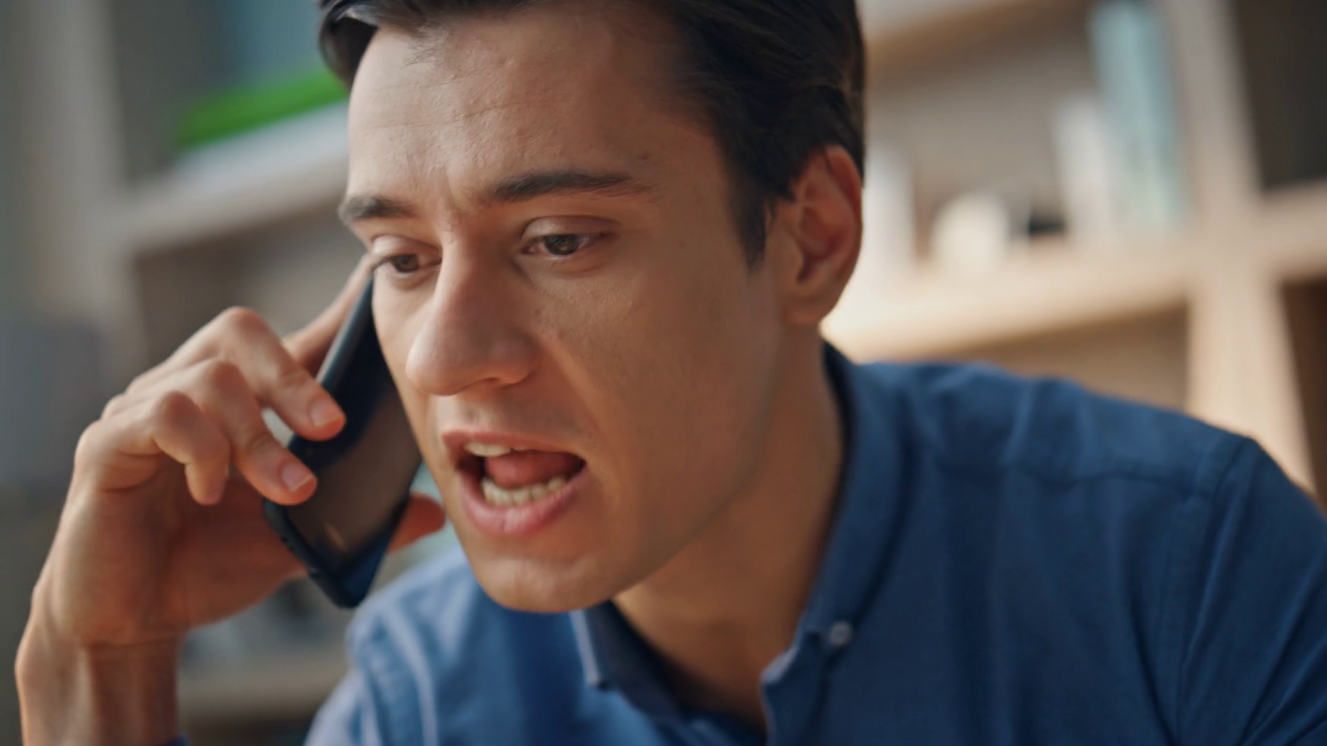 Angry Guy Shouting Mobile Phone At Office Stock Footage SBV-348416874 ...
