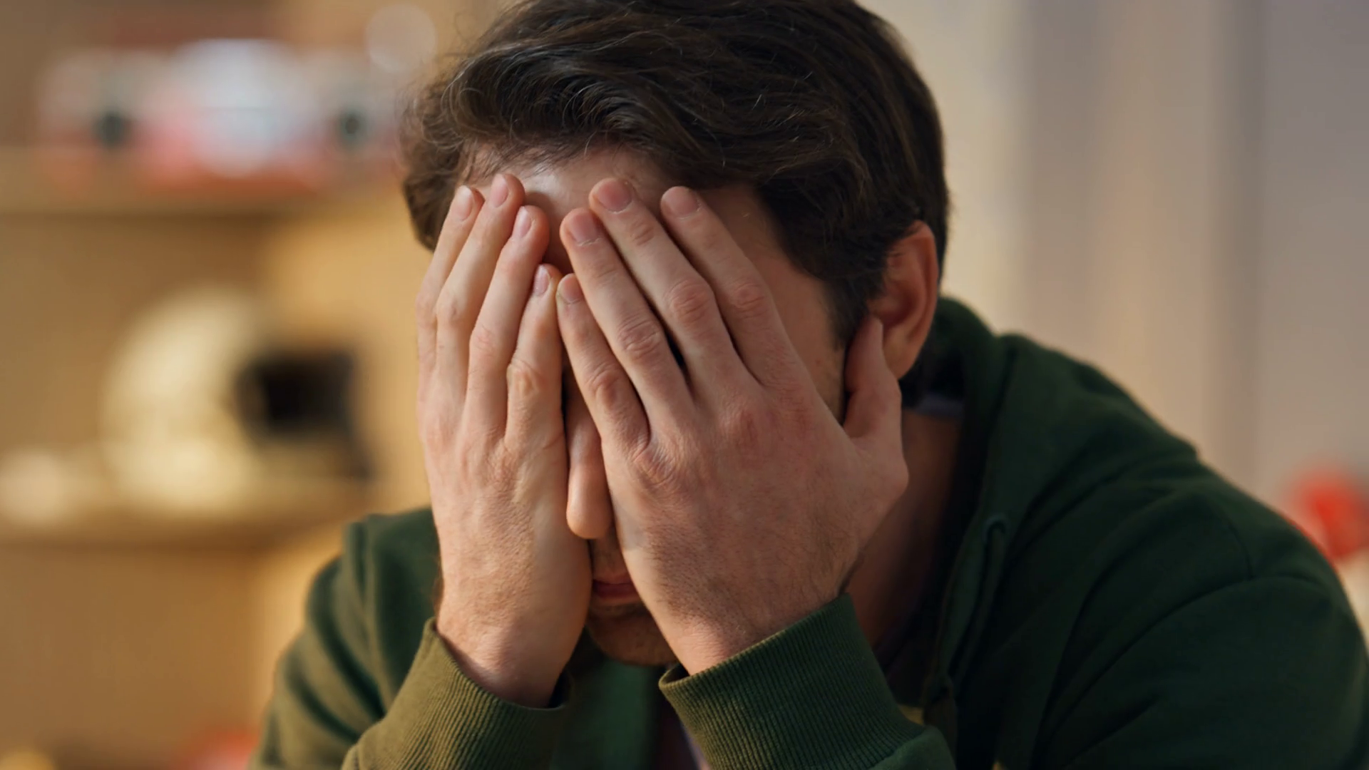 Stressed Man Covering Face With Palm Stock Footage SBV-348429842 ...