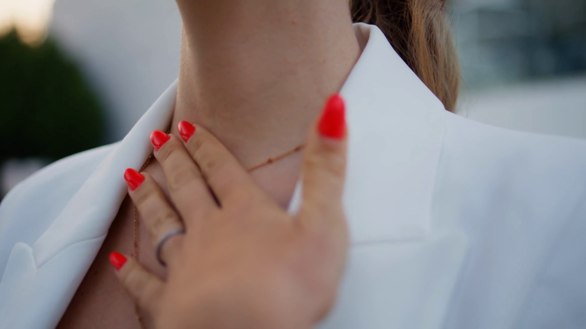 Woman Hand Touching Jewelry On Delicate Neck Stock Footage SBV ...