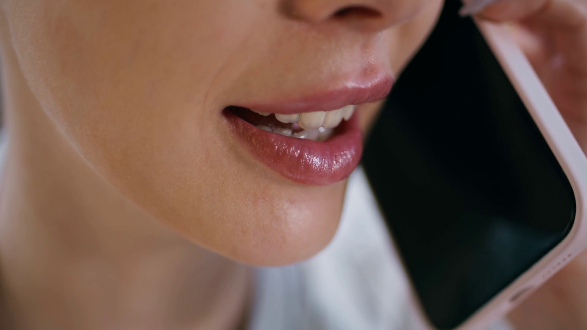 Woman Mouth Talking Smartphone Smiling With Stock Footage SBV-348669023 ...