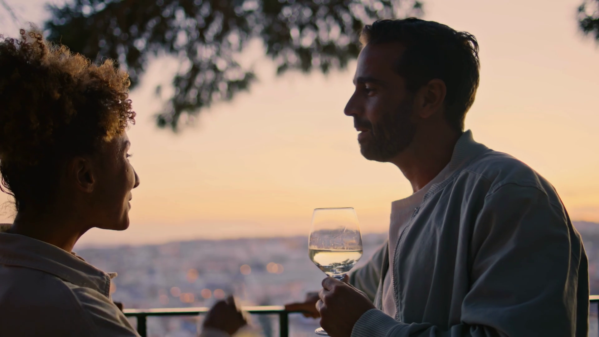 Romantic Couple Talking Sunset Cityscape Stock Footage SBV-348710193 ...