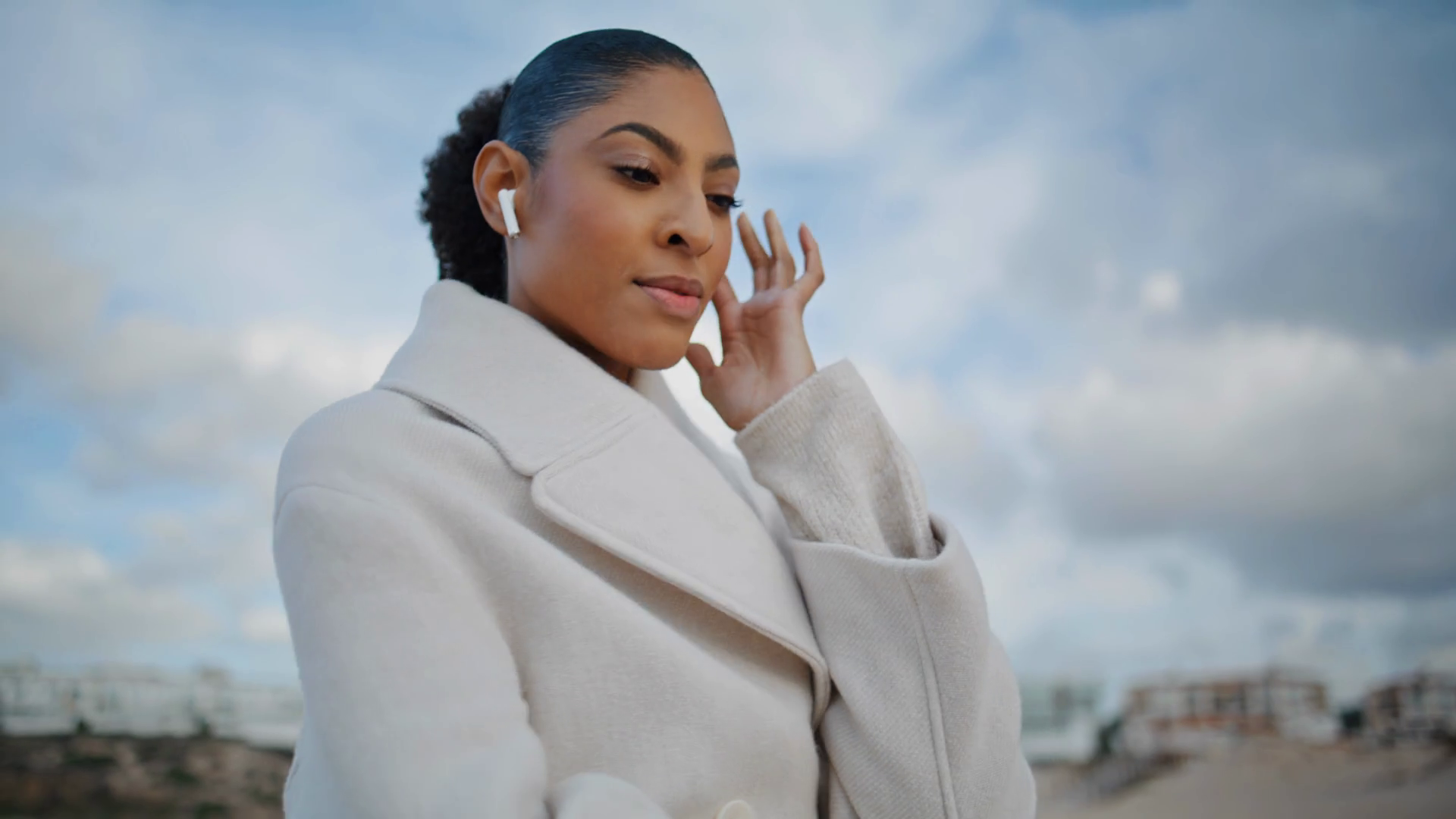 Woman Talking Earbuds On Go Relaxed African Stock Footage SBV-348412991 ...