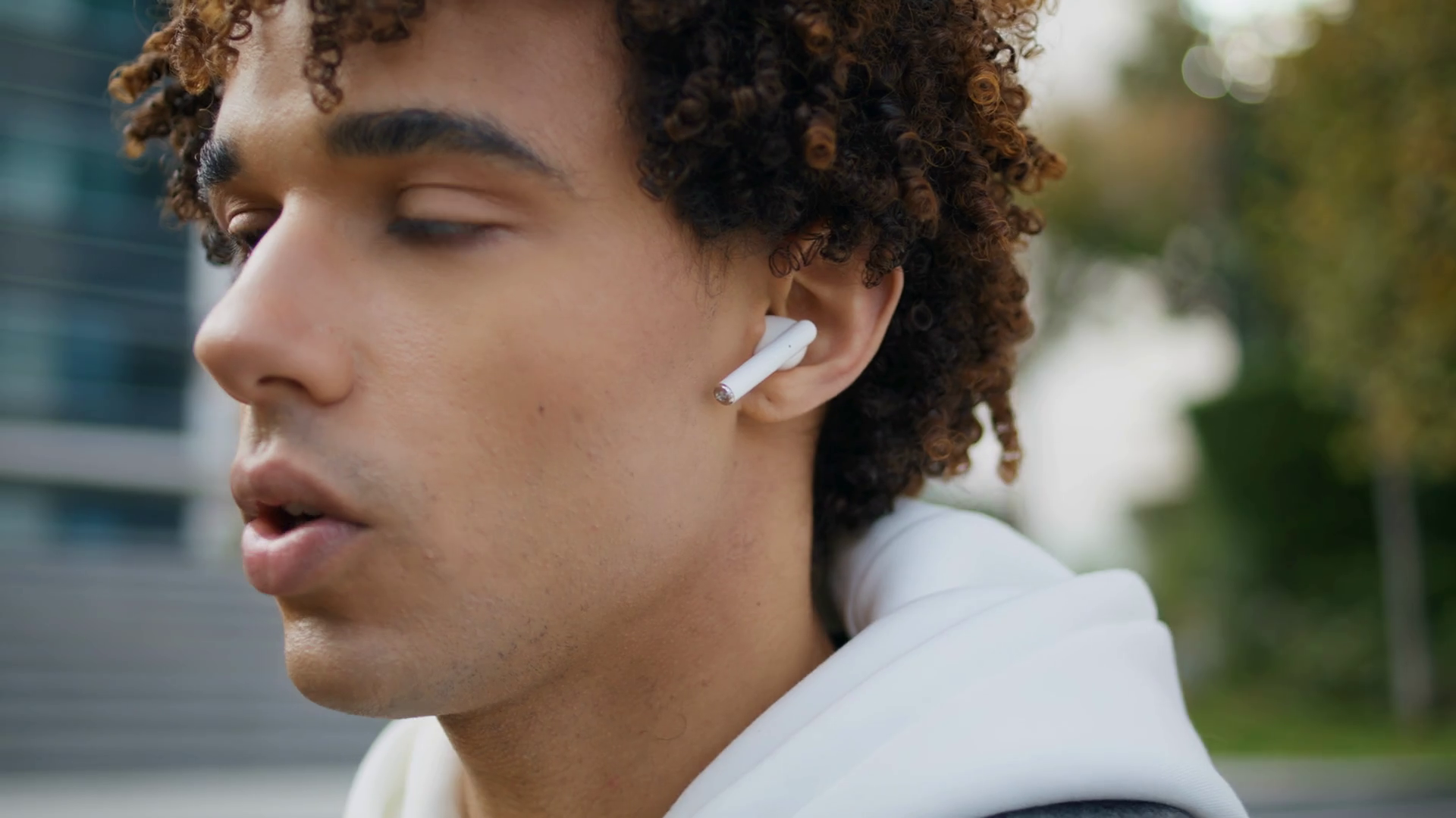 Serious Model Face Talking Earphones At Stock Footage SBV-348711872 ...