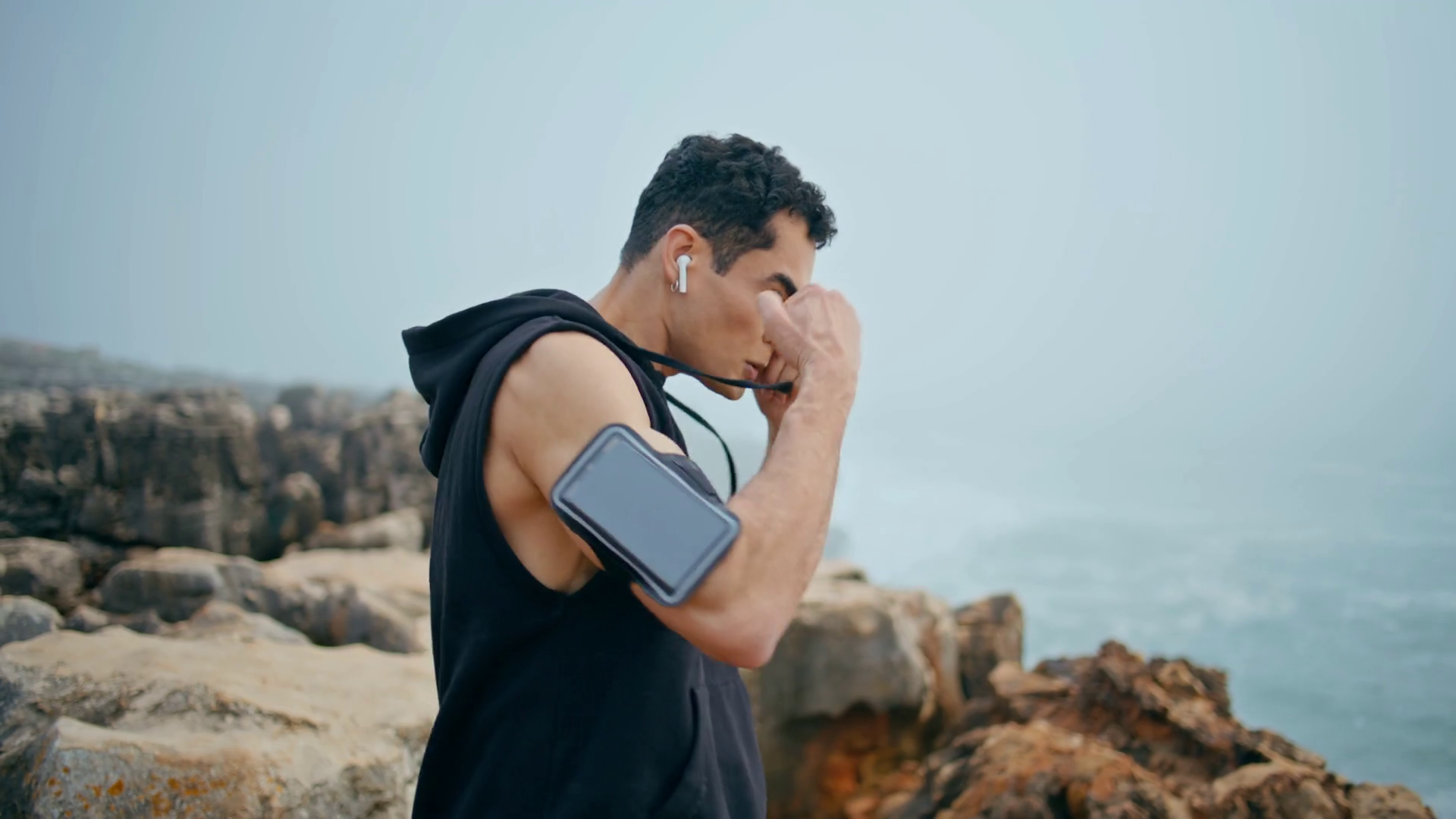 Closeup Boxer Guy Training On Cliff Mountain Stock Footage SBV ...