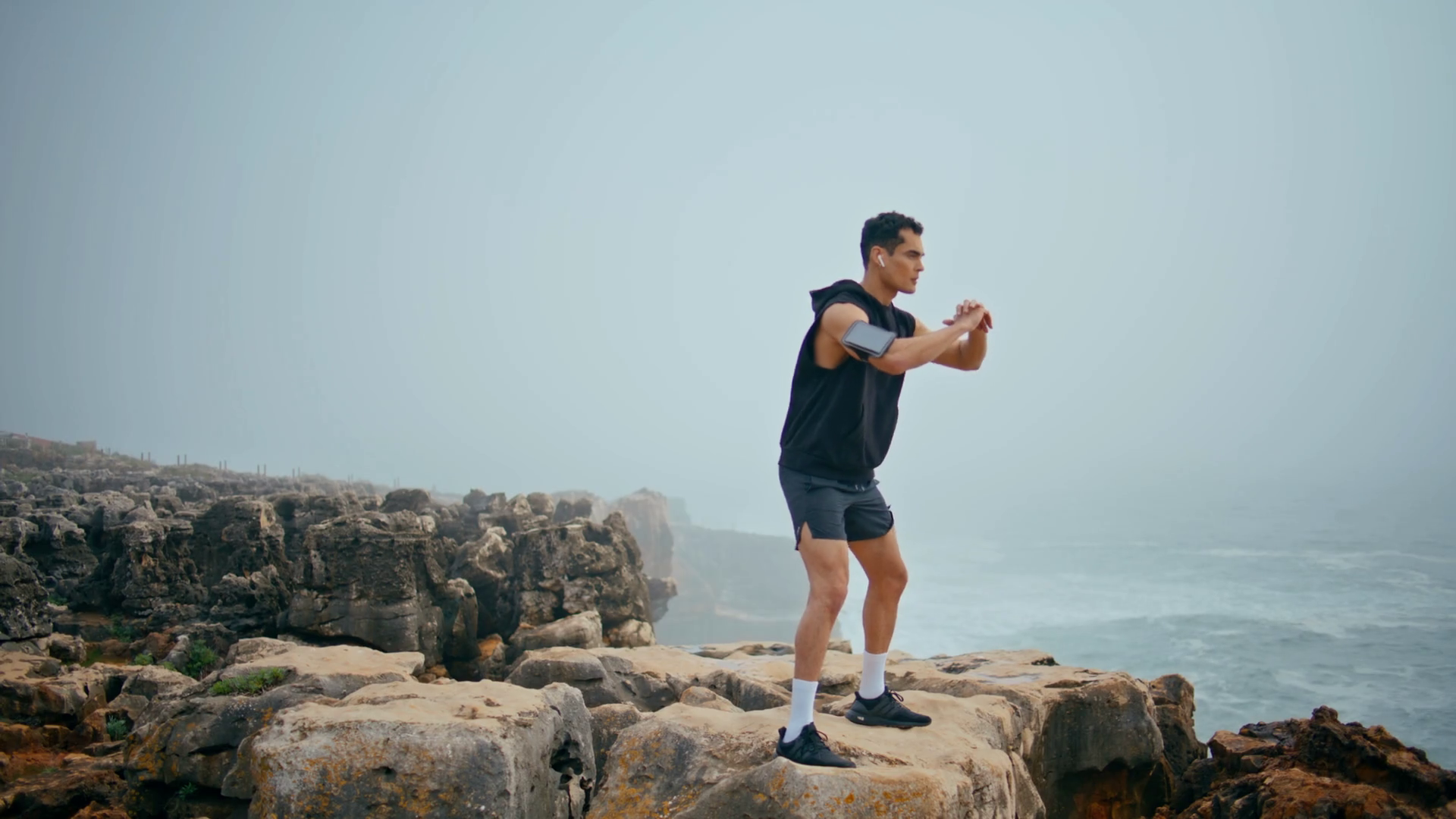 Fit Athlete Doing Squats On Seaside Cliff Stock Footage SBV-348715205 ...