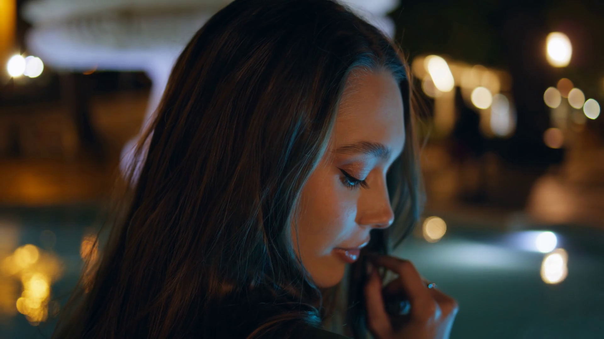 Romantic Girl Standing Near Fountain Night Stock Footage SBV-348737226 ...