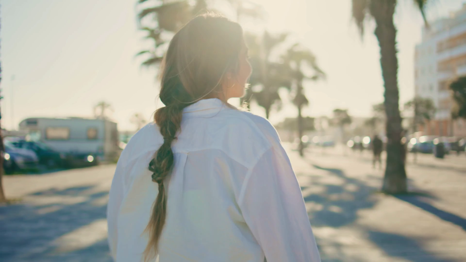 Cheerful Woman Turning Camera Walk Alley Stock Footage SBV-348838403 ...