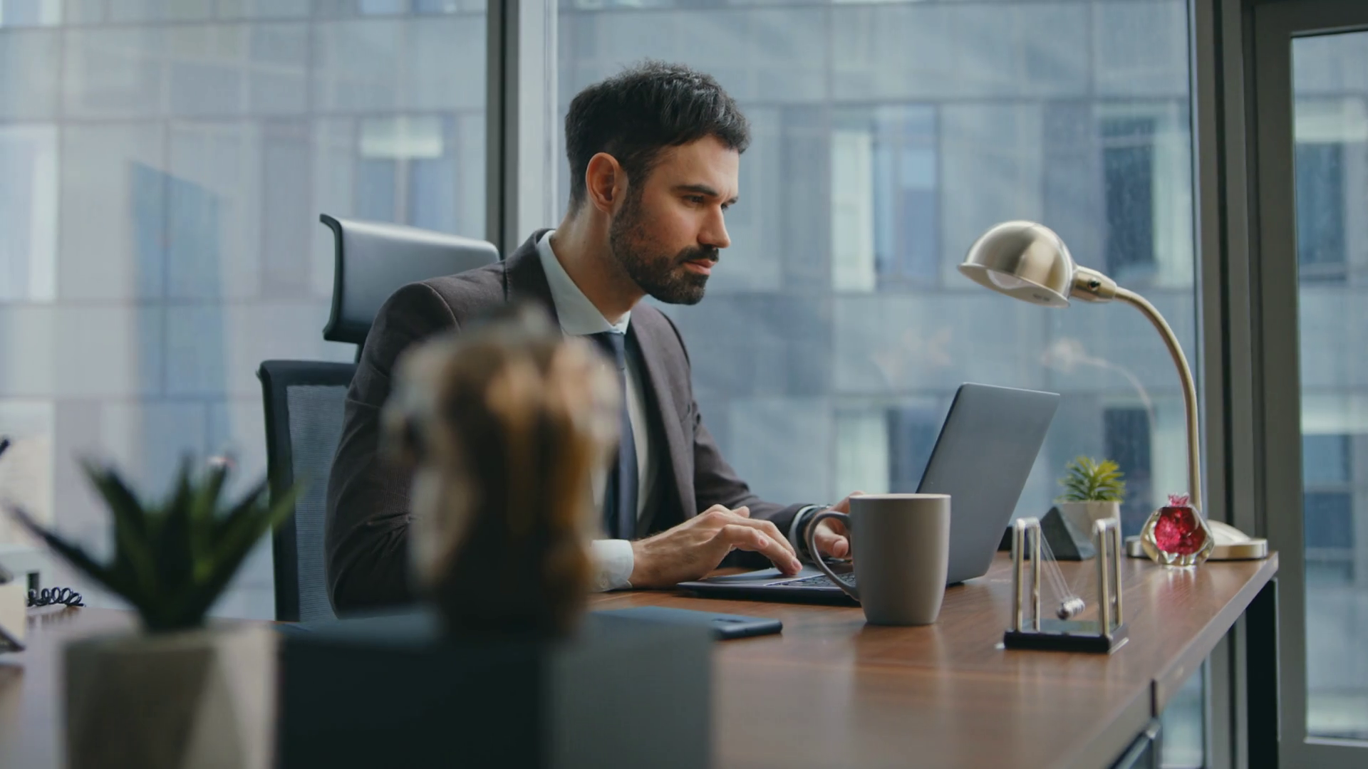 Busy Manager Enjoy Coffee At Office Work On Stock Footage SBV-348796350 ...