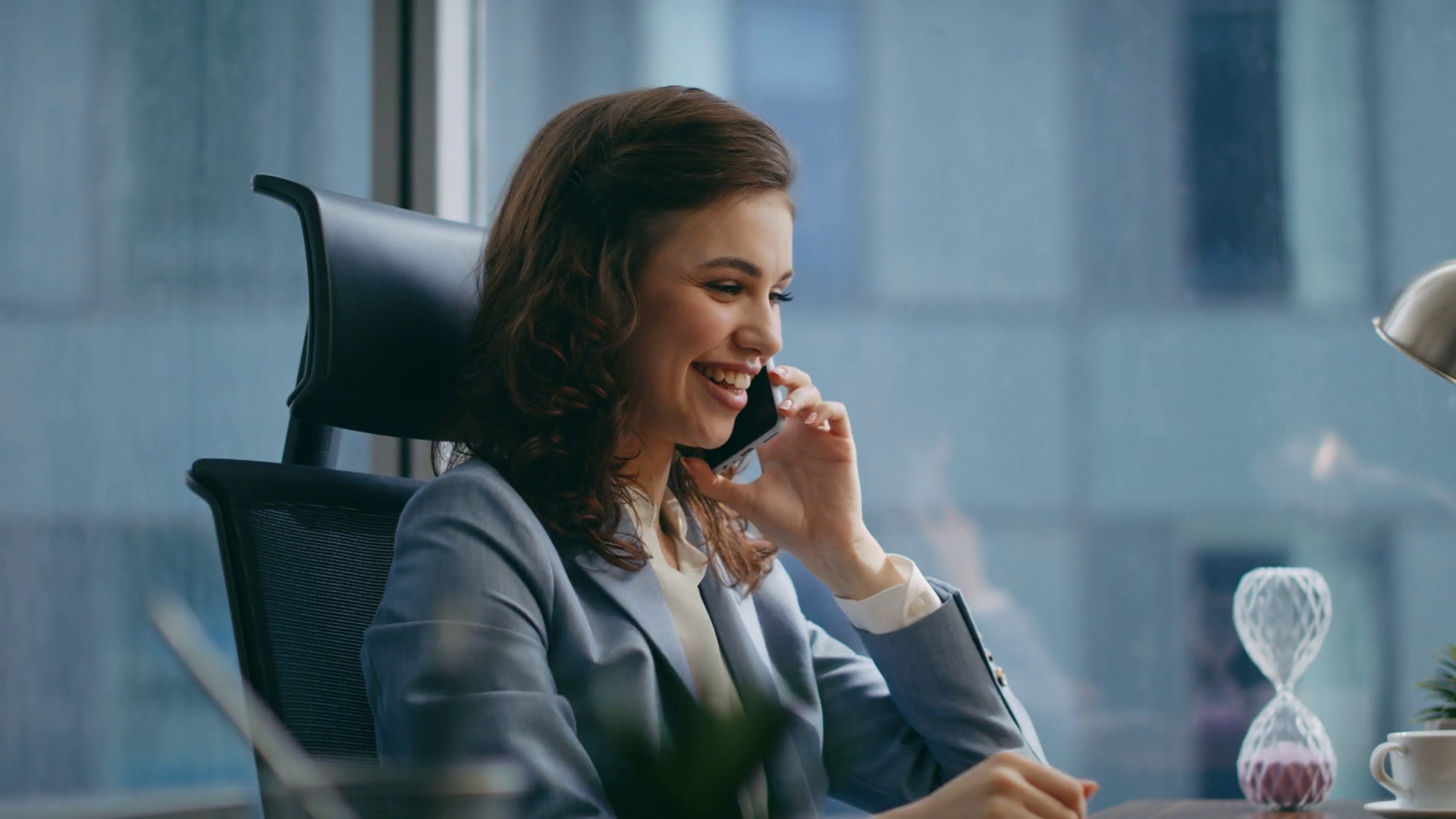 Laughing Businesswoman Rejoicing Phone Call Stock Footage SBV-348761252 ...