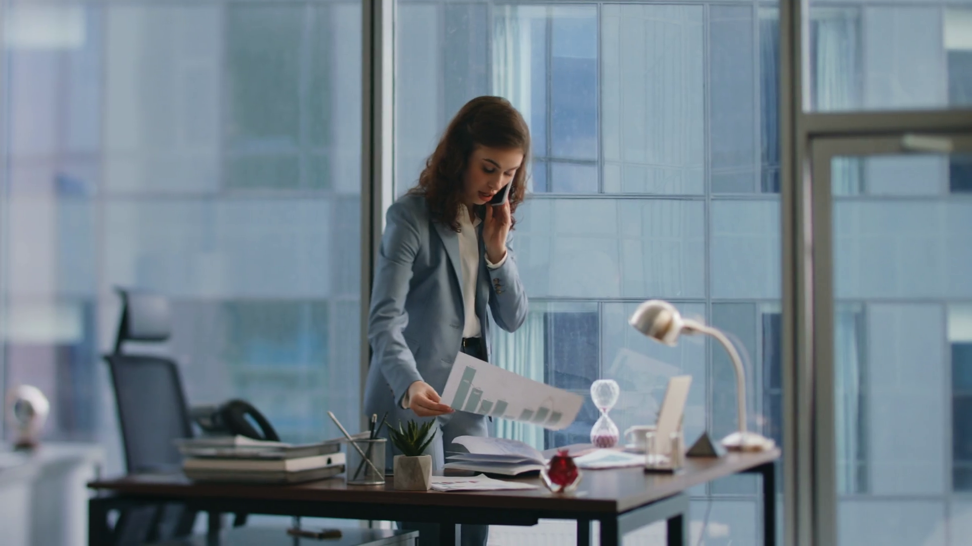 Worried Woman Employee Calling Standing At Stock Footage SBV-348760803 ...