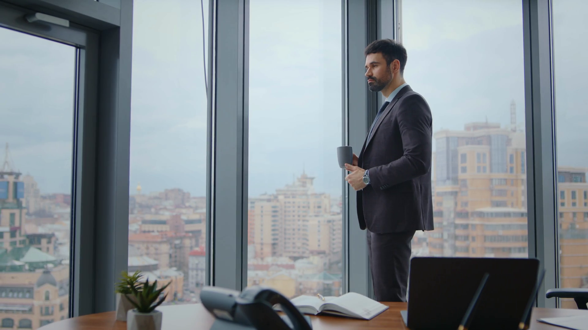 Serious Manager Enjoy Coffee Break Standing Stock Footage SBV-348760958 ...