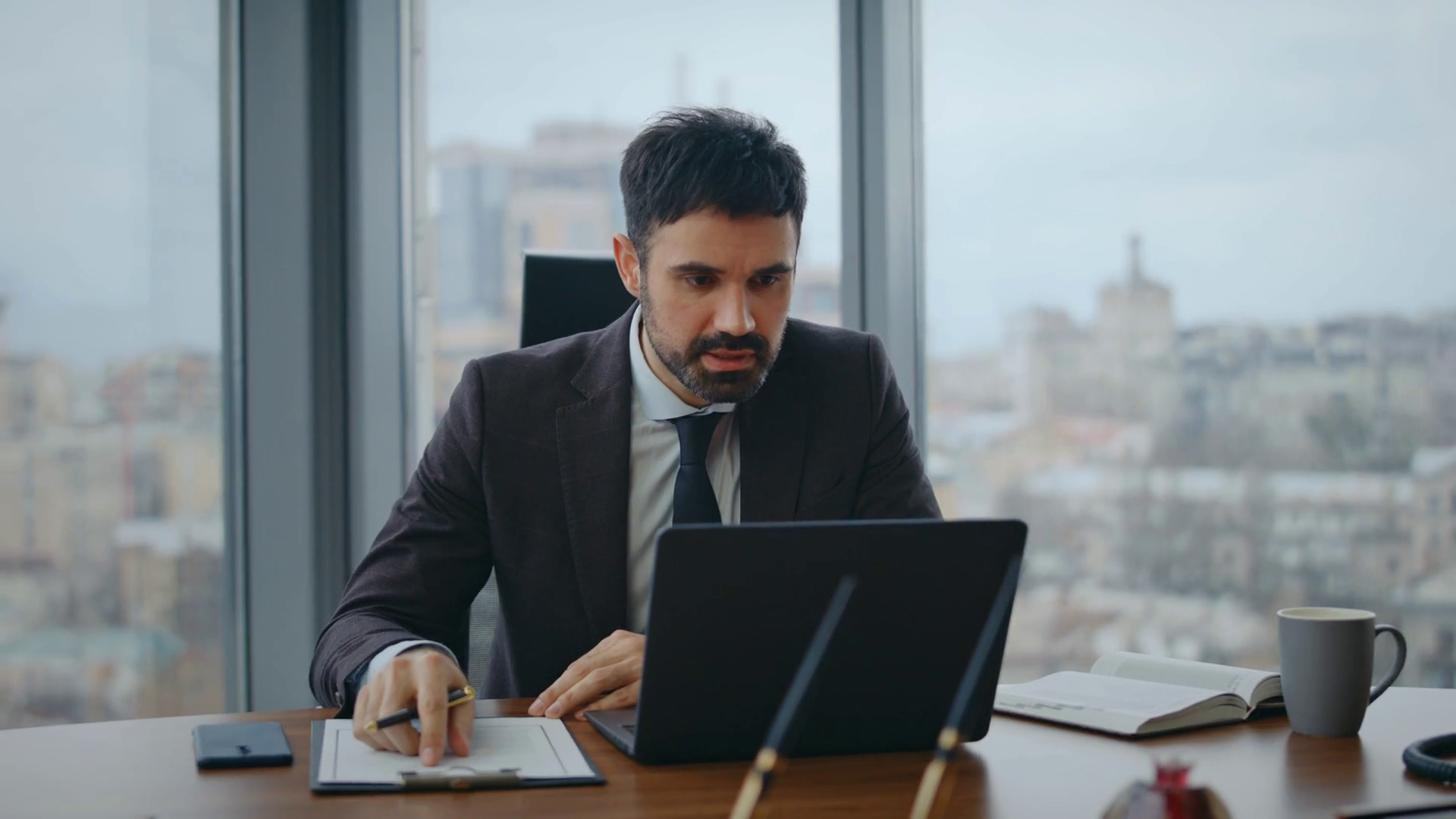 Busy Manager Video Calling Sitting Luxury Stock Footage SBV-348801188 ...