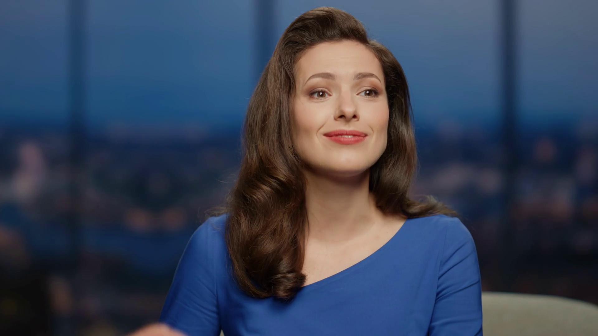 Smiling Woman Presenter Interacting With Tv Stock Footage SBV-348768205 ...