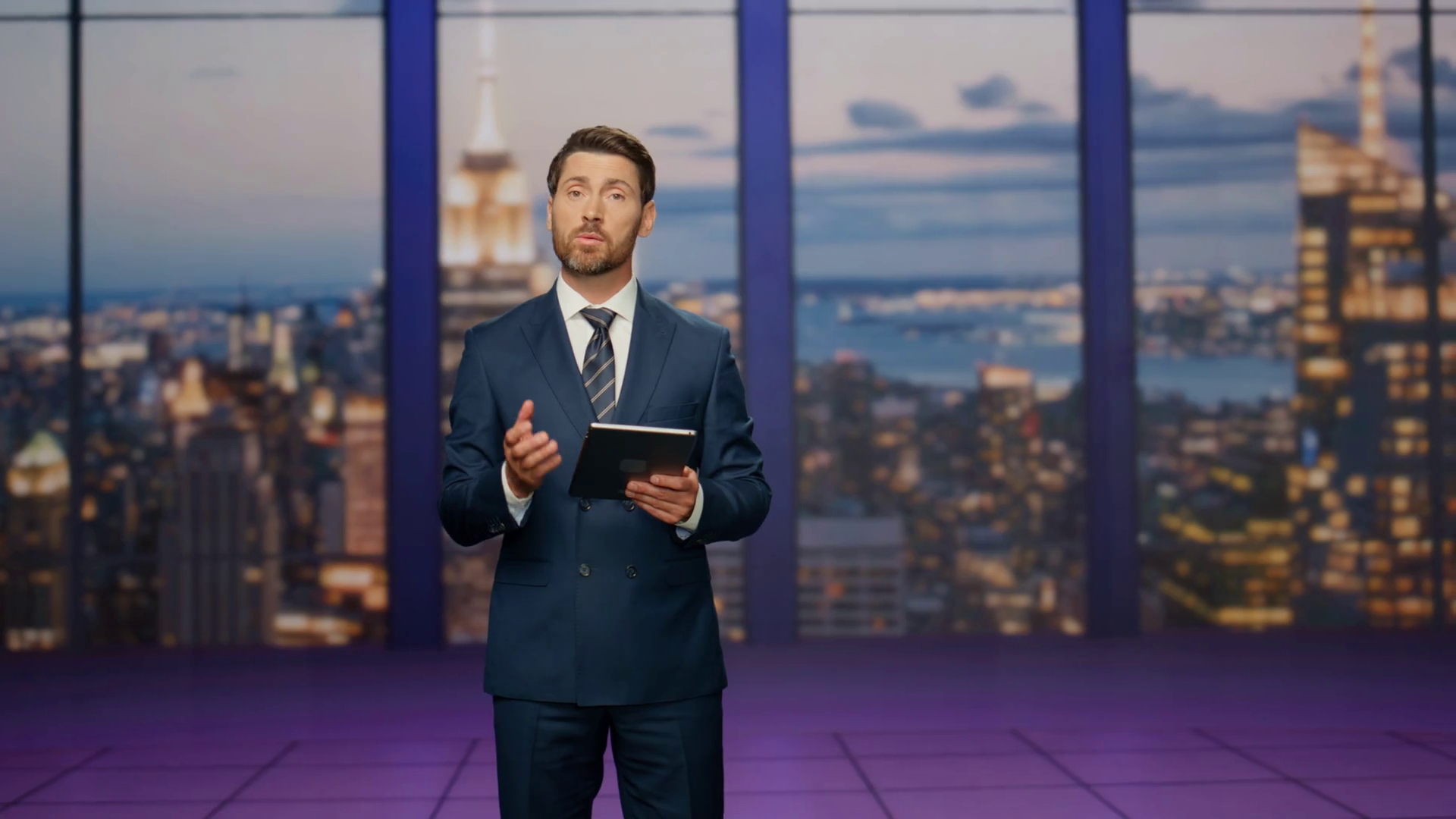 Confident Tv Presenter Reporting Daily News Stock Footage SBV-348796372 ...