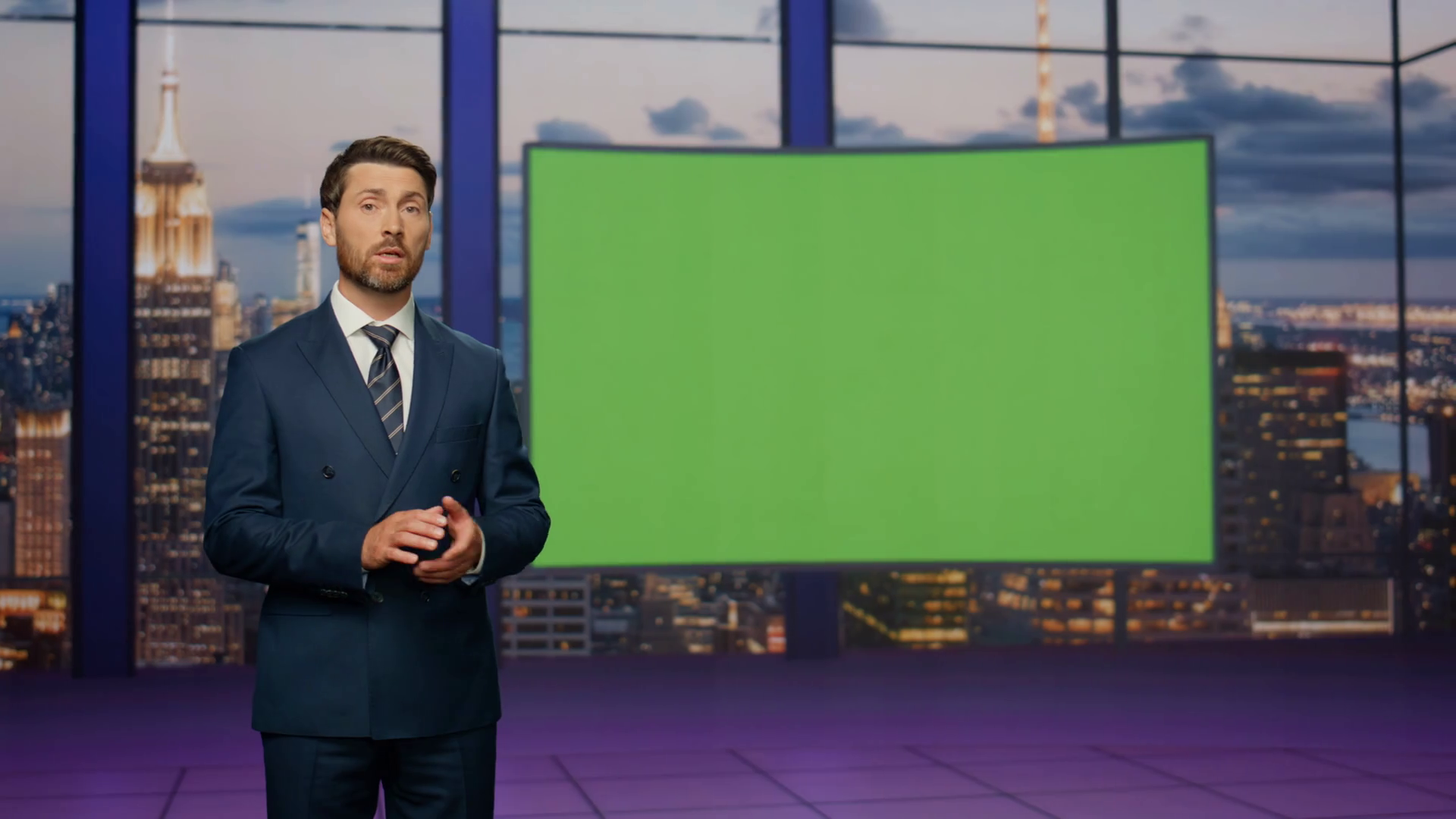 Newscaster Pointing At Green Screen Stock Footage SBV-348771033 ...