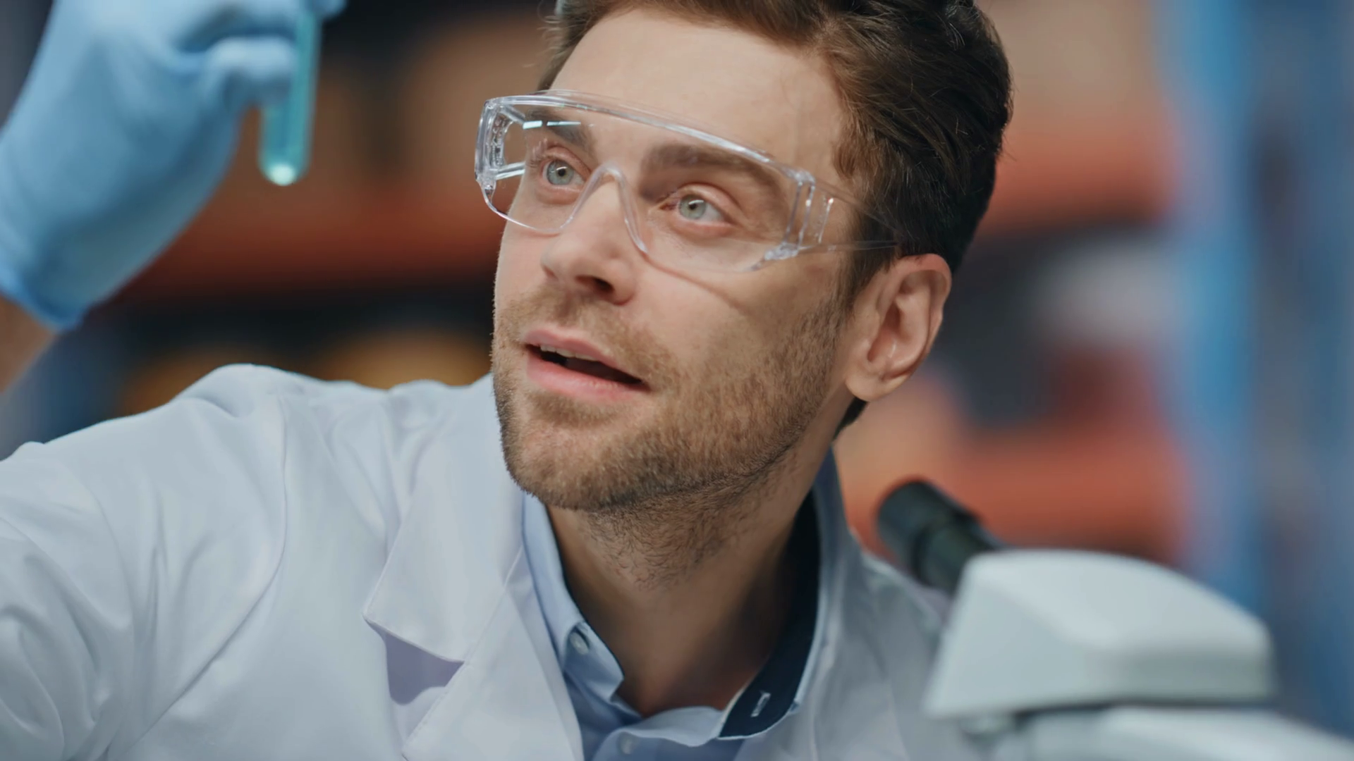 Excited Scientist Working On Microscope Stock Footage SBV-348770645 ...