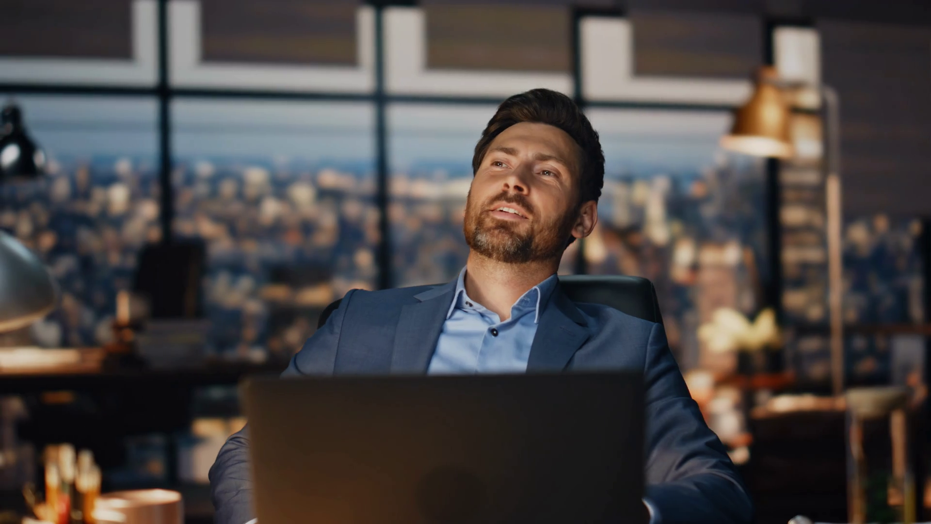 Relaxed Manager Resting In Armchair At Night Stock Footage SBV ...