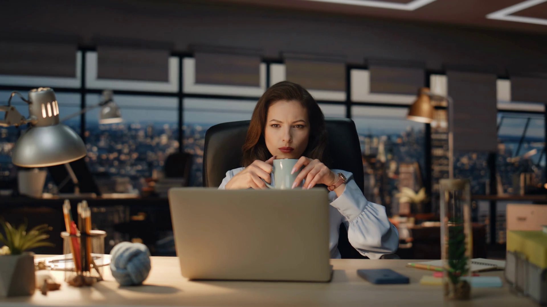 Relaxed Boss Drinking Tea Cup Late Evening Stock Footage SBV-348857022 ...