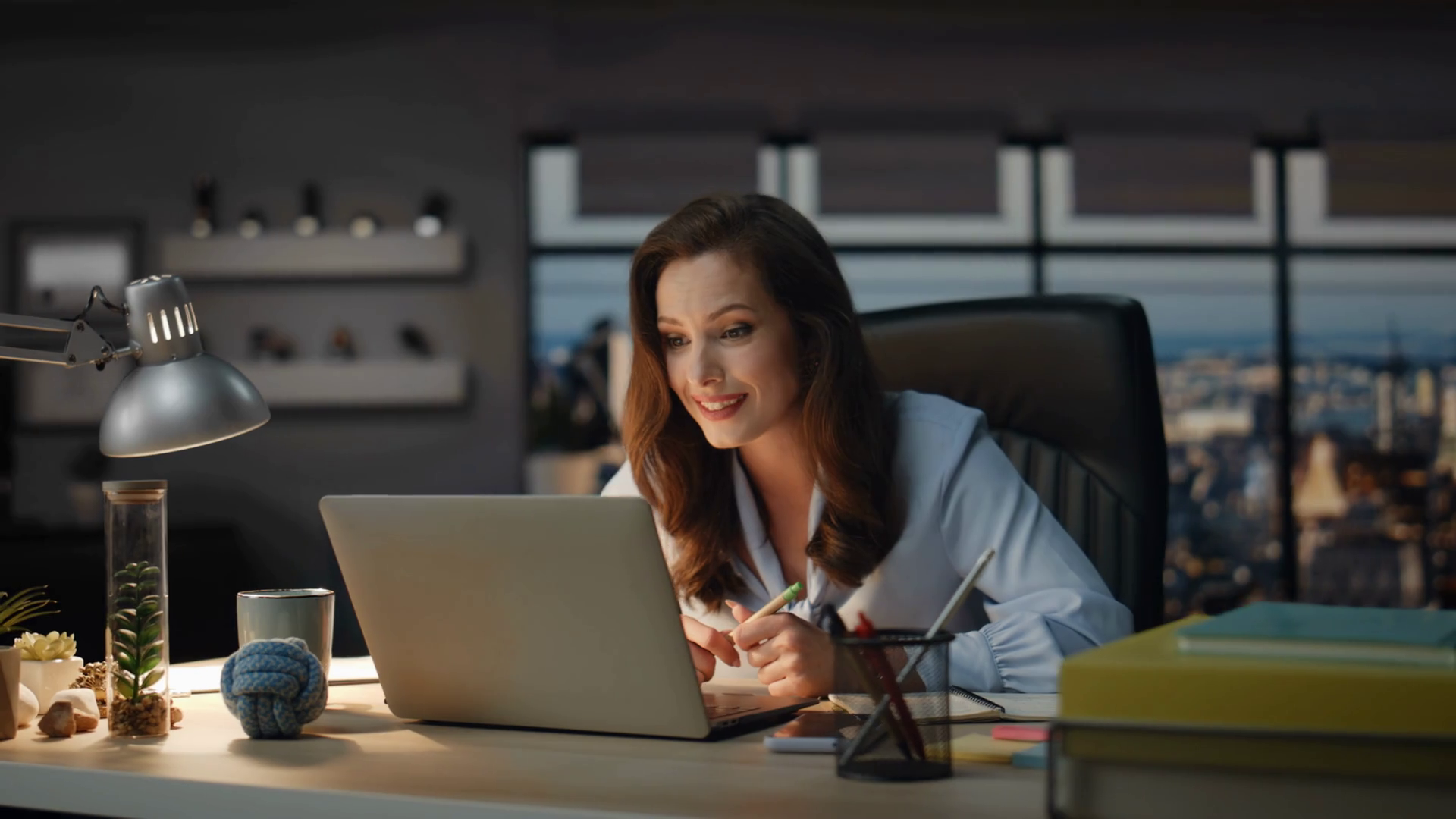 Boss Having Laptop Video Chat In Night View Stock Footage SBV-348855299 ...