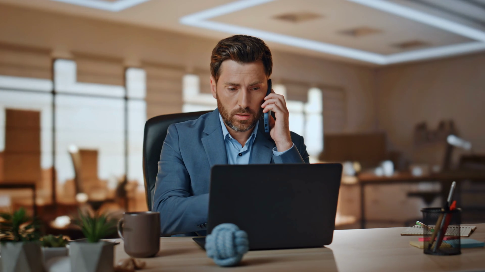 Office Worker Calling Smartphone Discussing Stock Footage SBV-348855784 ...