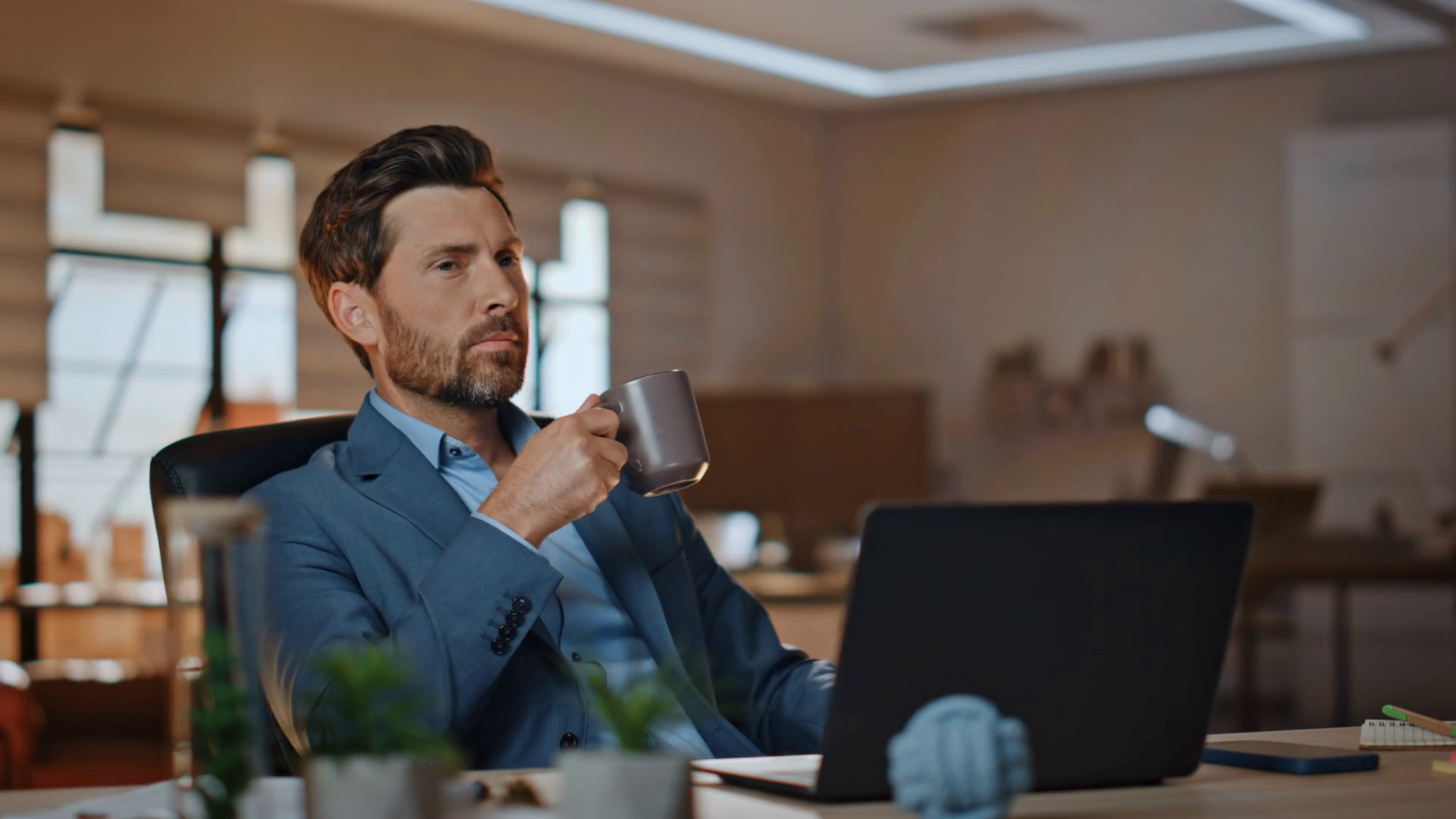 Relaxed Manager Holding Coffee Cup At Light Stock Footage SBV-348855546 ...