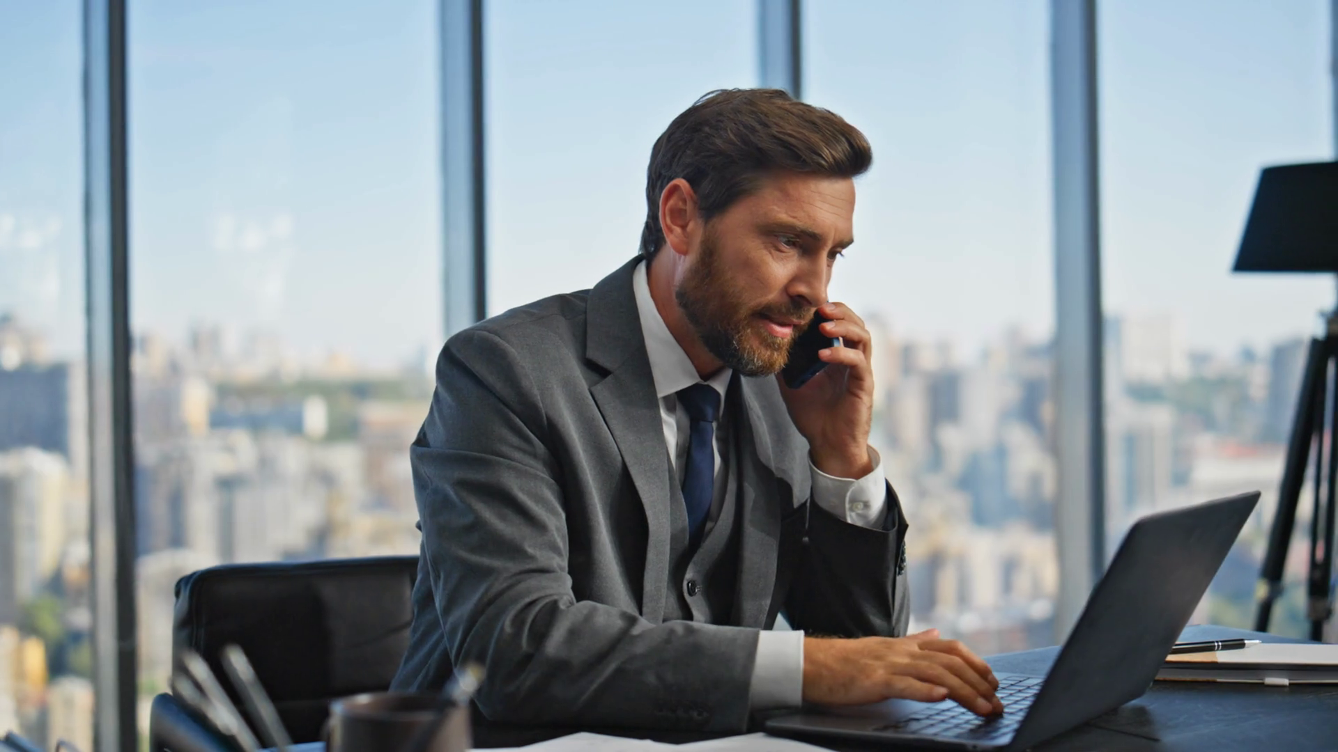 Annoyed Boss Call Mobile Phone At Desk Angry Stock Footage SBV ...