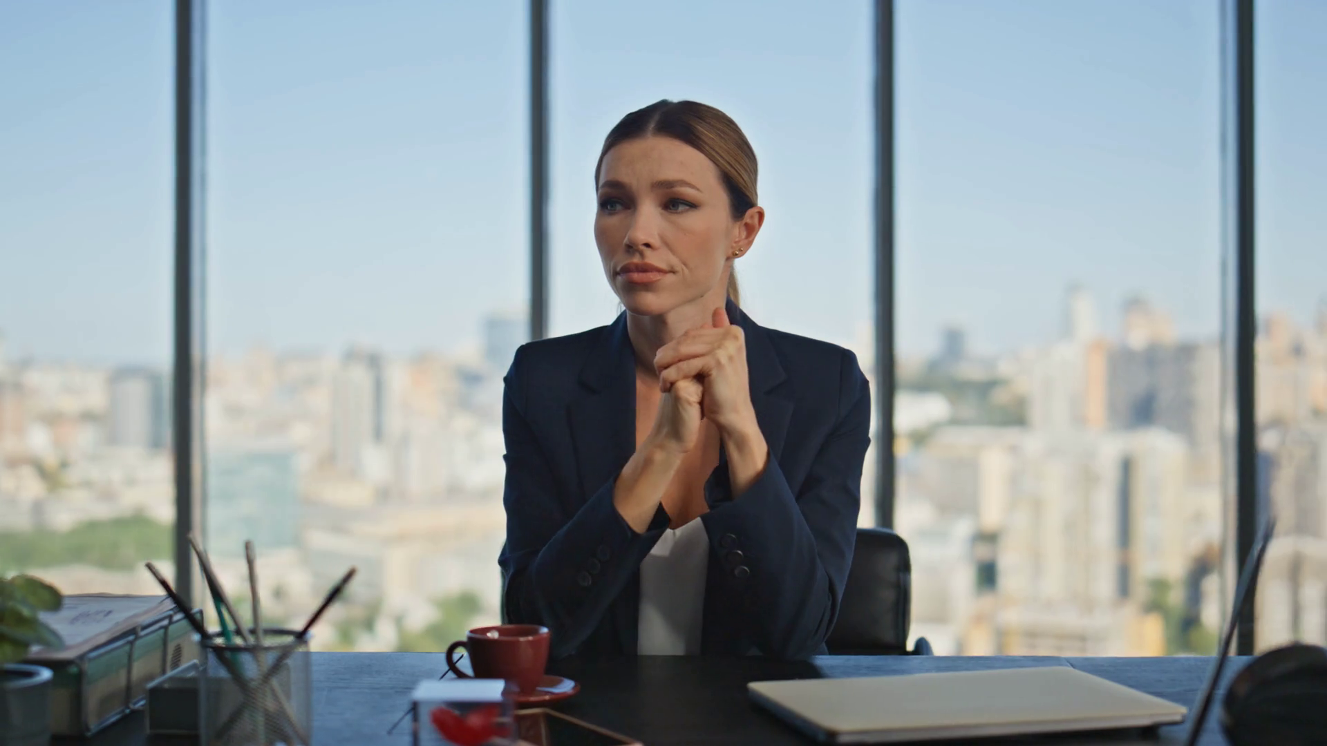 Stressed Employee Head At Desk Cityscape Stock Footage SBV-348916566 ...