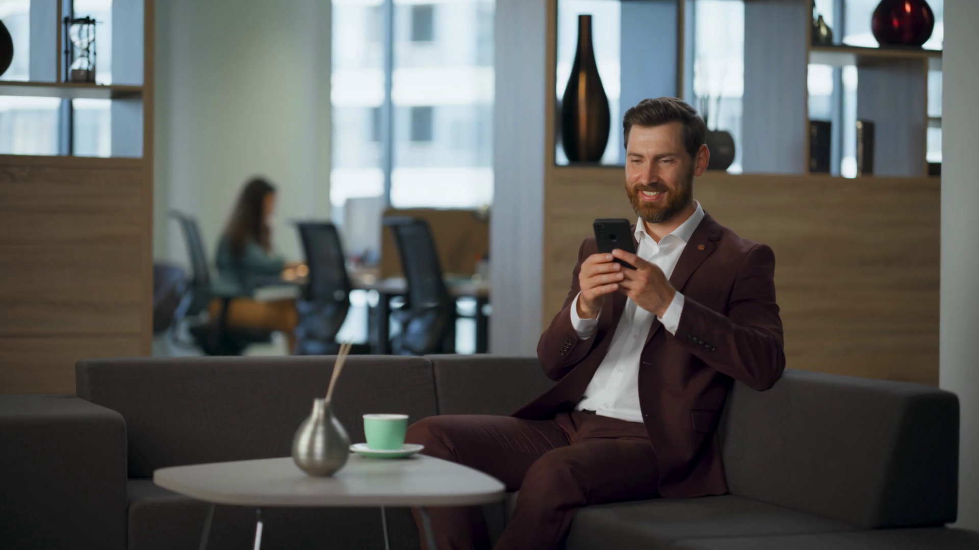 Smiling Lawyer Typing Message Mobile Phone Stock Footage SBV-348813815 ...