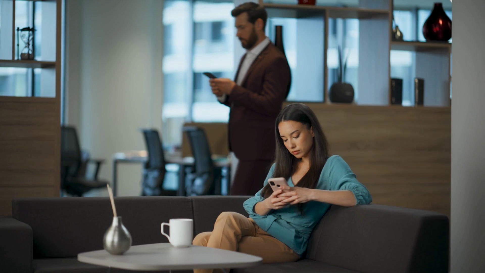 Relaxed Woman Reading Smartphone At Lounge Stock Footage SBV-348809761 ...