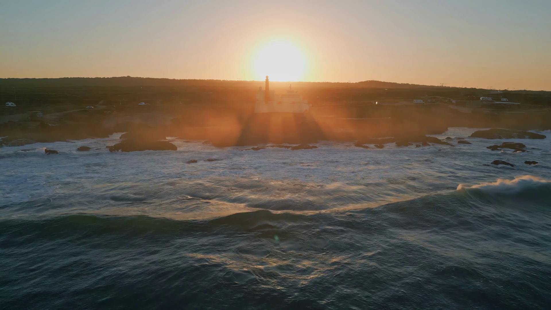 Silhouette Lighthouse At Summer Sunset Drone Stock Footage SBV ...