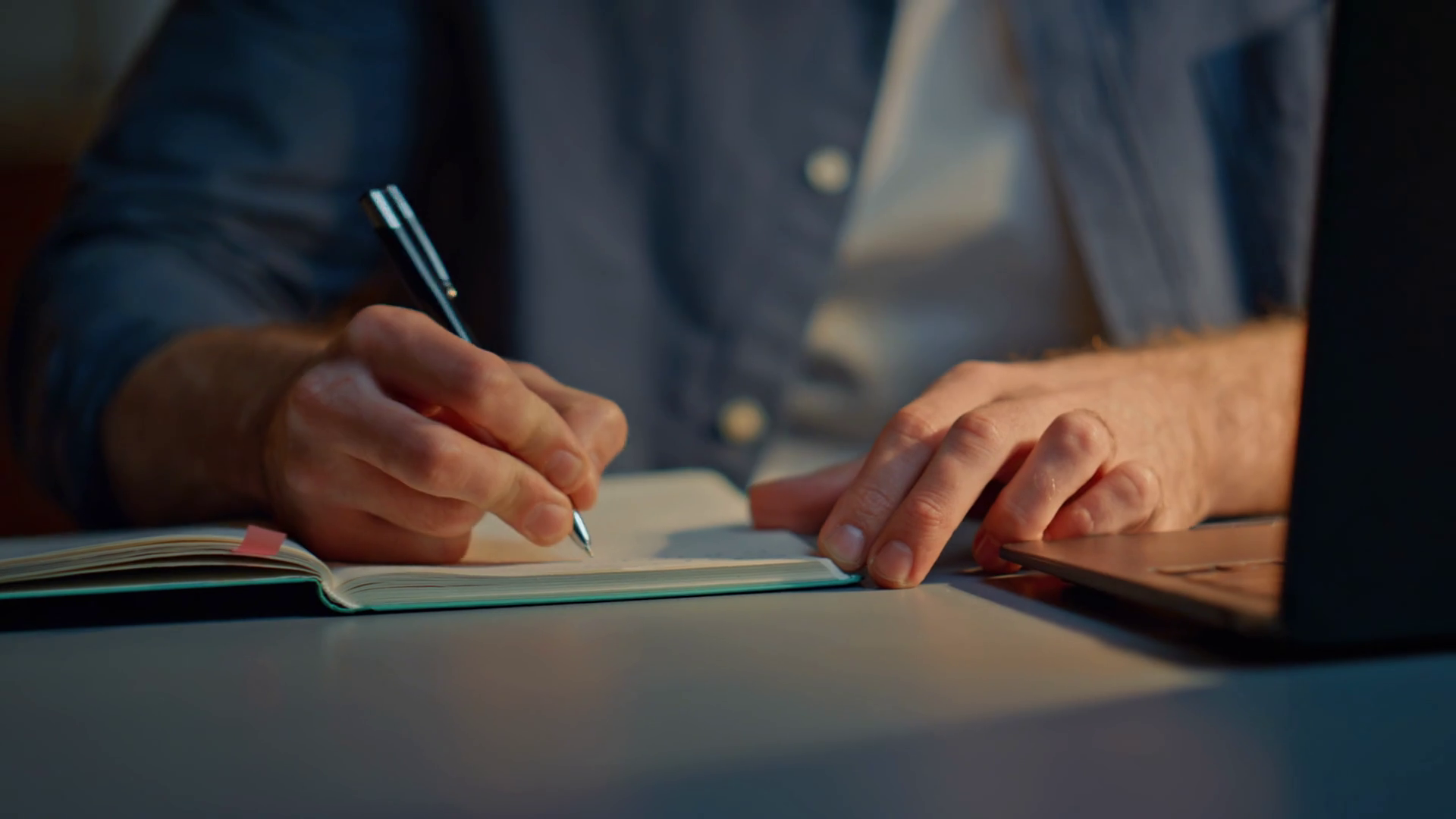 Freelancer Hands Writing Notes At Night Stock Footage SBV-348959729 ...