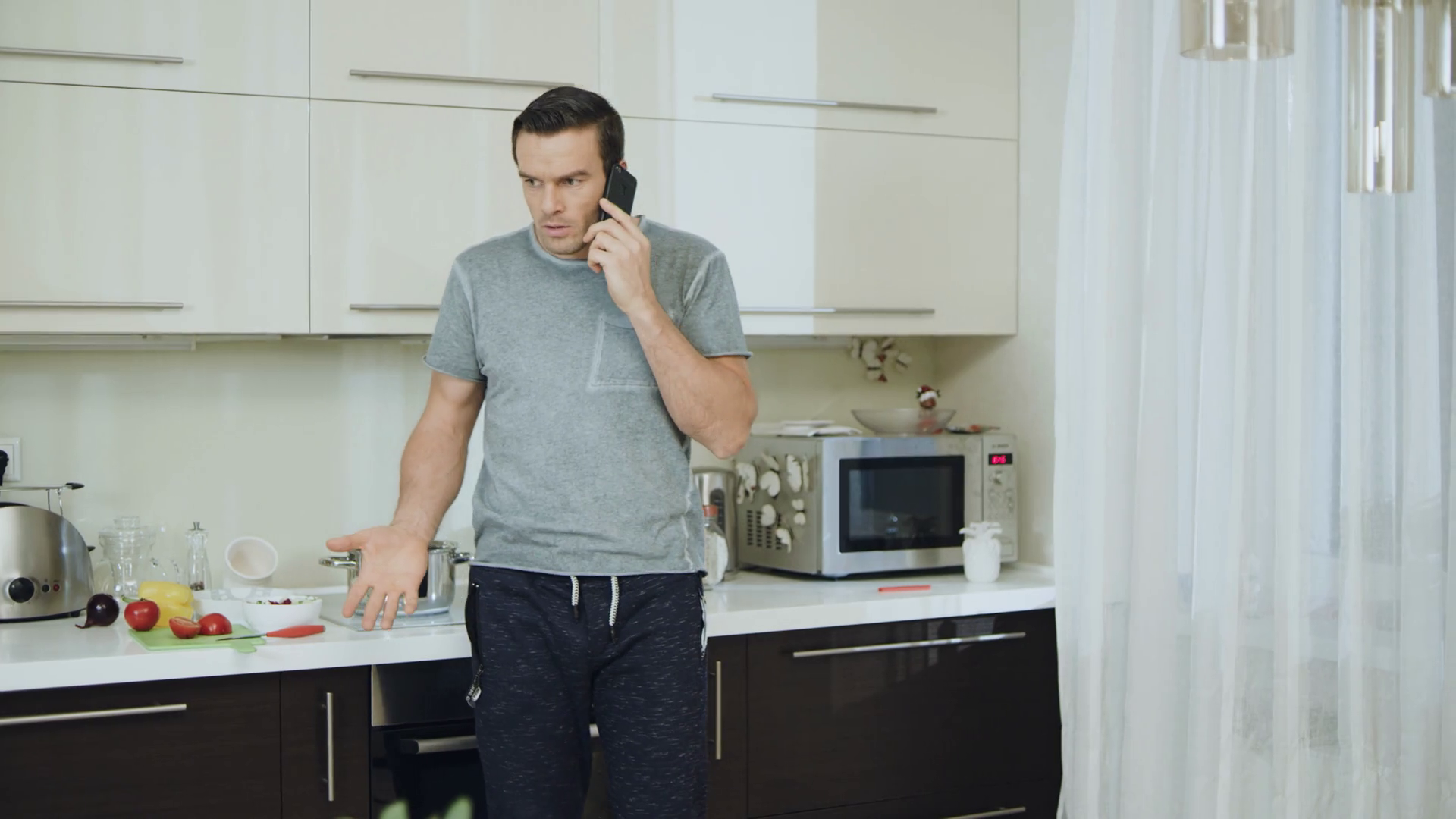 Angry Man Talking Phone At Kitchen Stock Footage SBV-337774286 ...