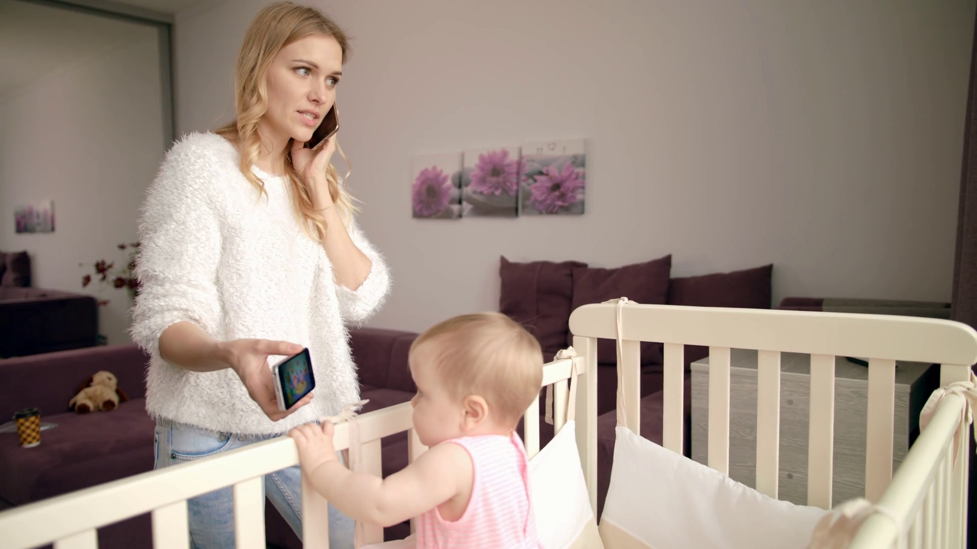 Baby Watching Cartoon On Mobile Mother Stock Footage SBV-323609630 ...