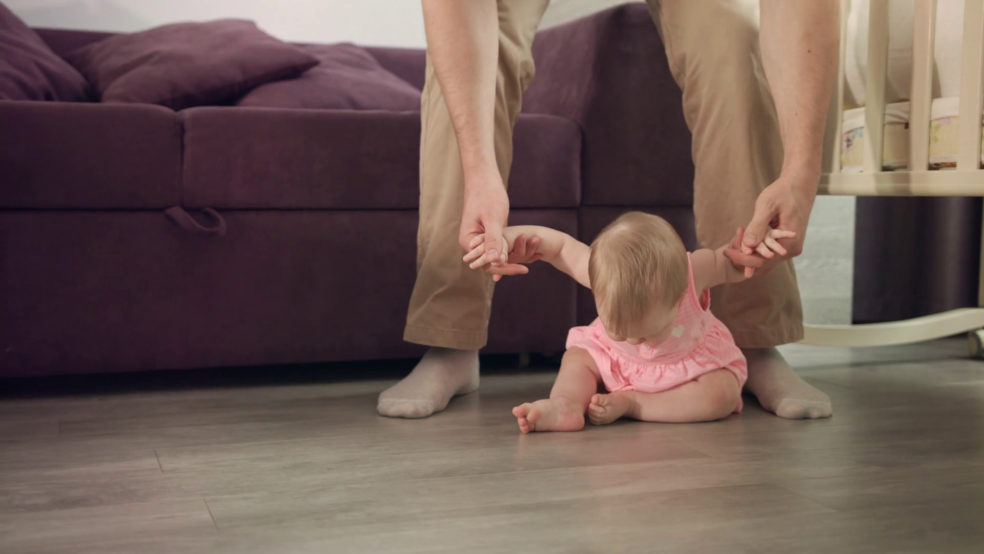 Baby Girl Learning To Walk With Father's Stock Footage SBV-323791975 ...