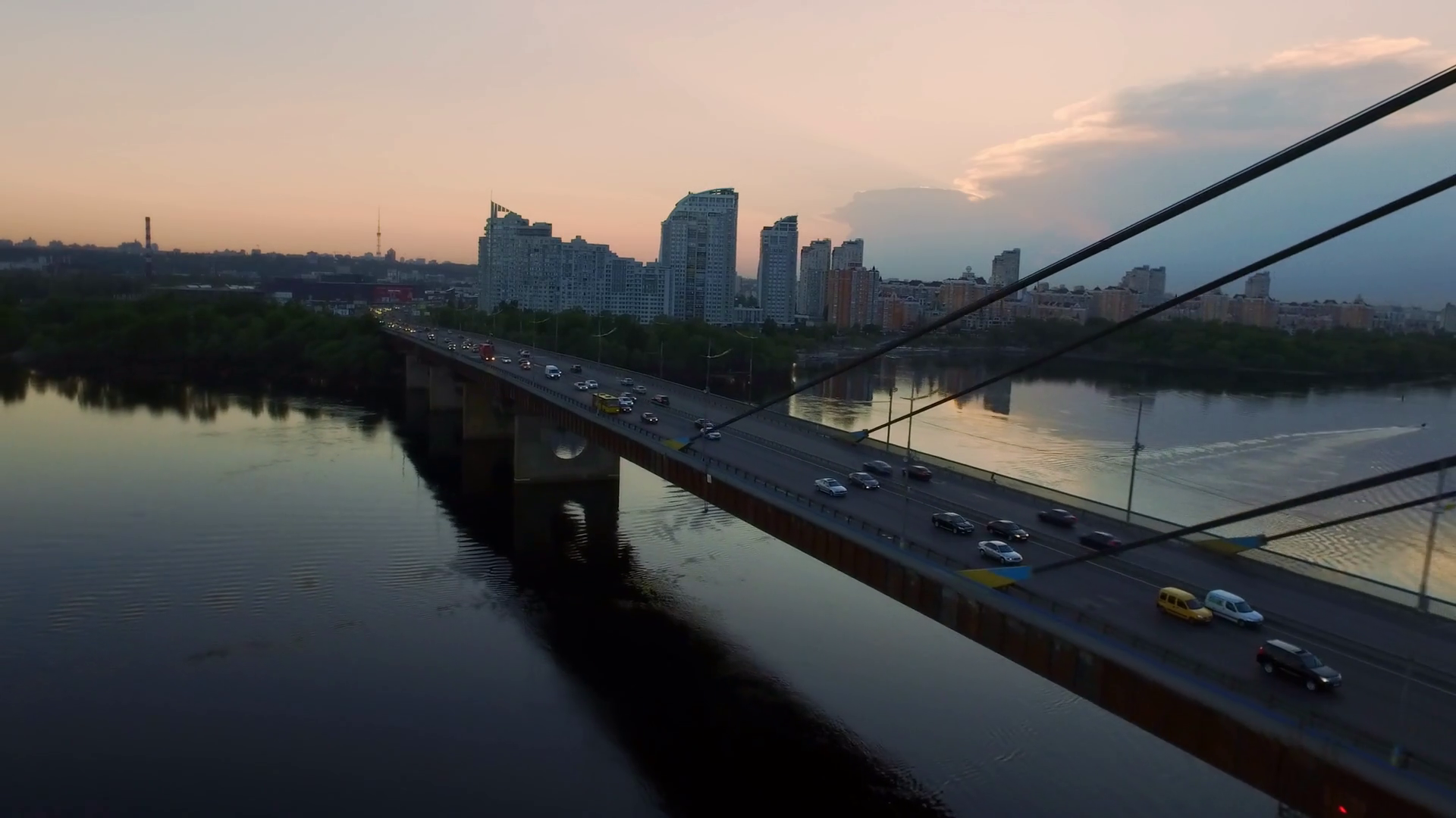 Car Moving On Suspension Bridge Over City Stock Footage SBV-337741426 ...