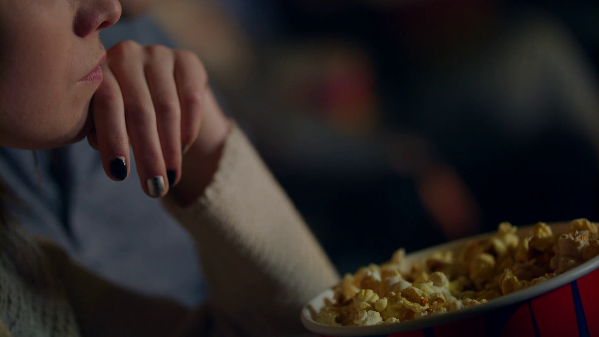 Close Up Of Woman Eating Pop Corn At Cinema Stock Footage SBV-326078255 ...
