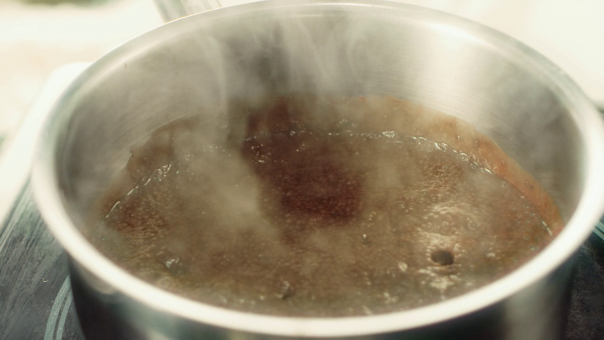 Closeup Chocolate Boiling In Metal Bowl On Stock Footage SBV-337834796 ...