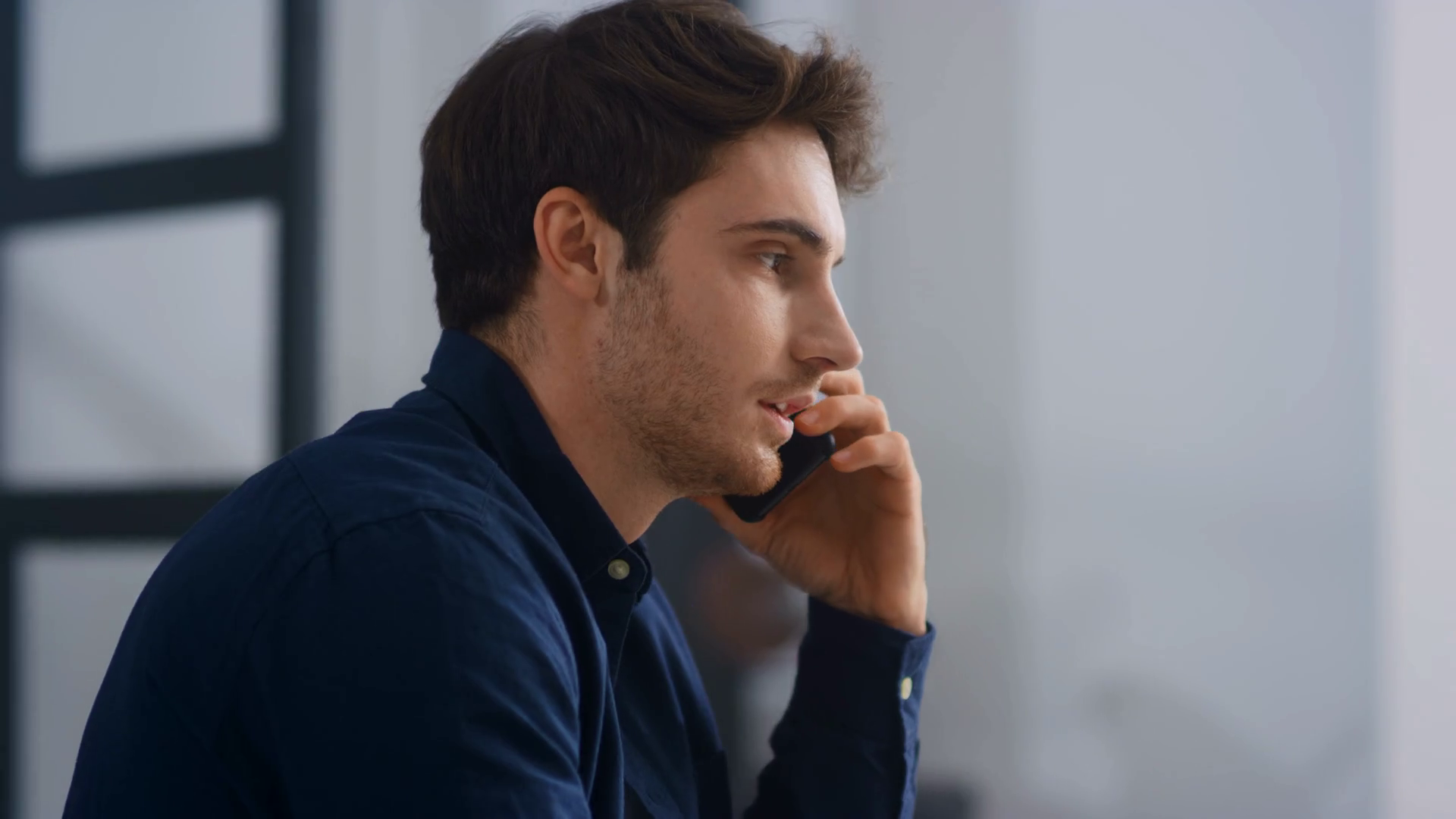 Closeup Smiling Man Talking Mobile Phone In Stock Footage SBV-338351349 ...