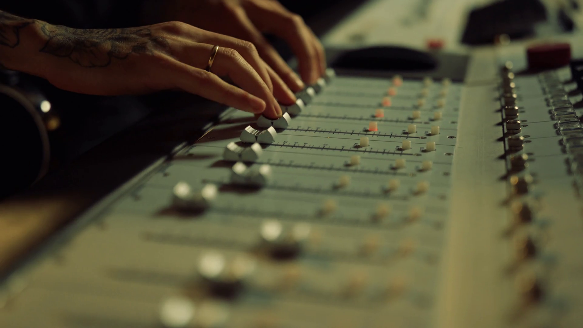 Macro Man Hands Moving Sliders On Soundboard Stock Footage SBV ...