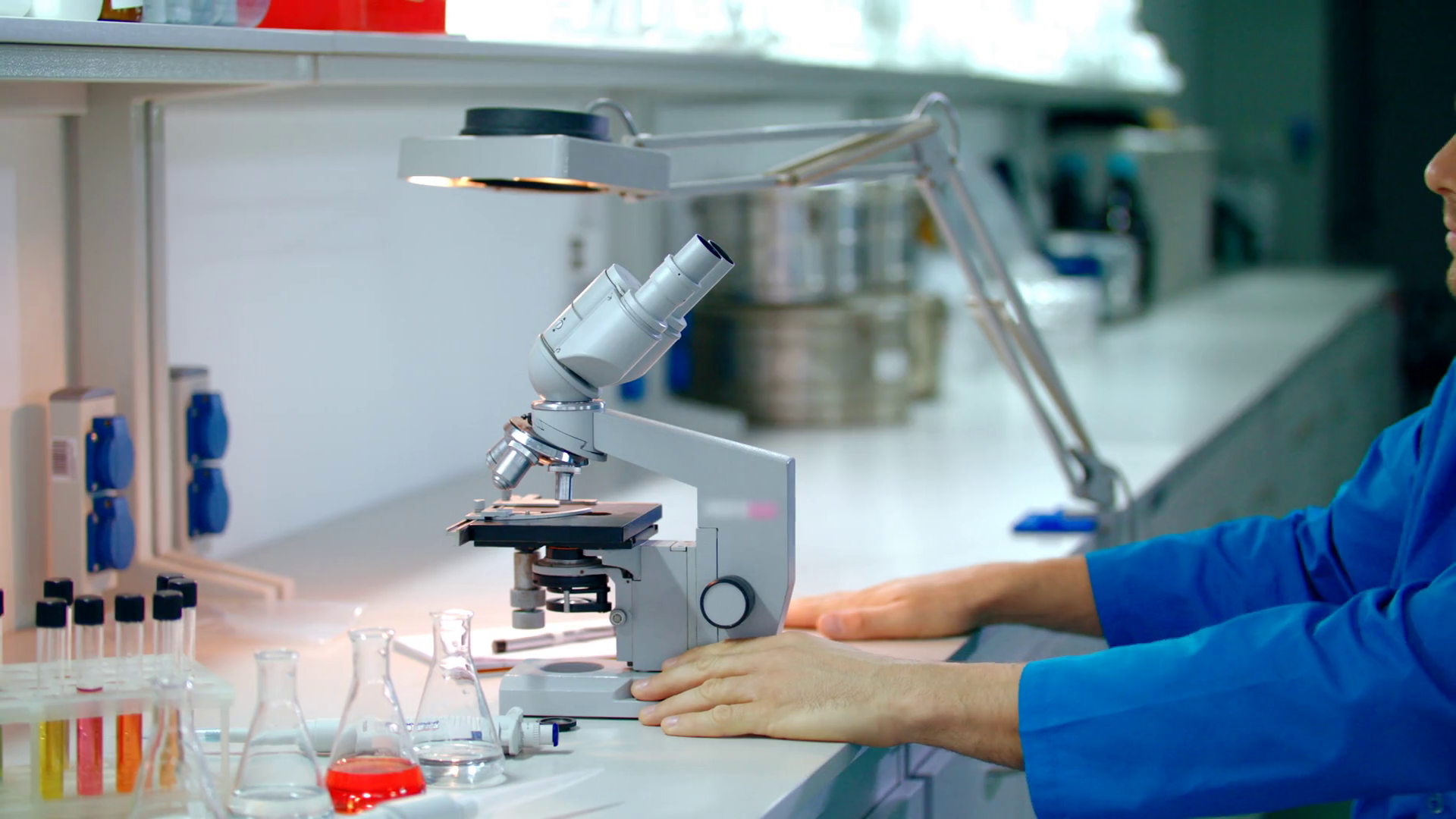 Male Scientist Doing Microscope Research Man Stock Footage SBV ...