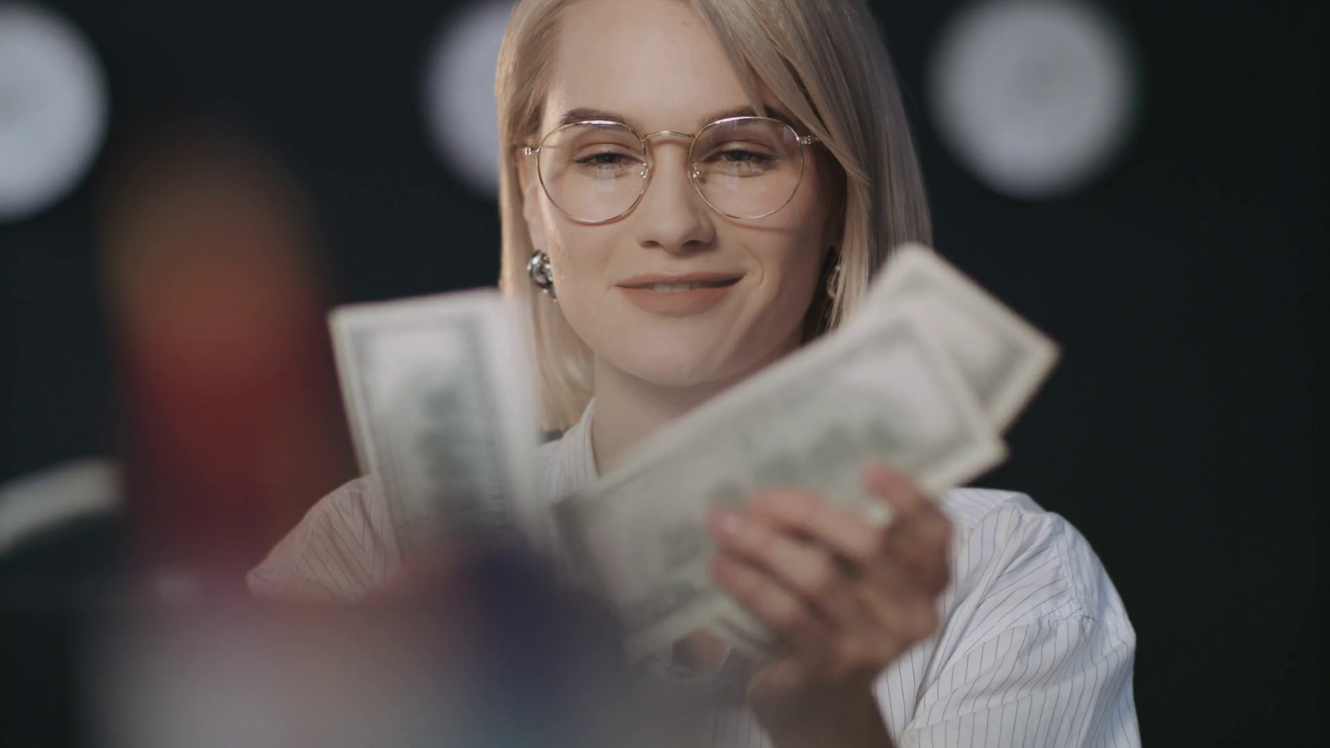 Satisfied Business Woman Counting Money Cash Stock Footage SBV ...